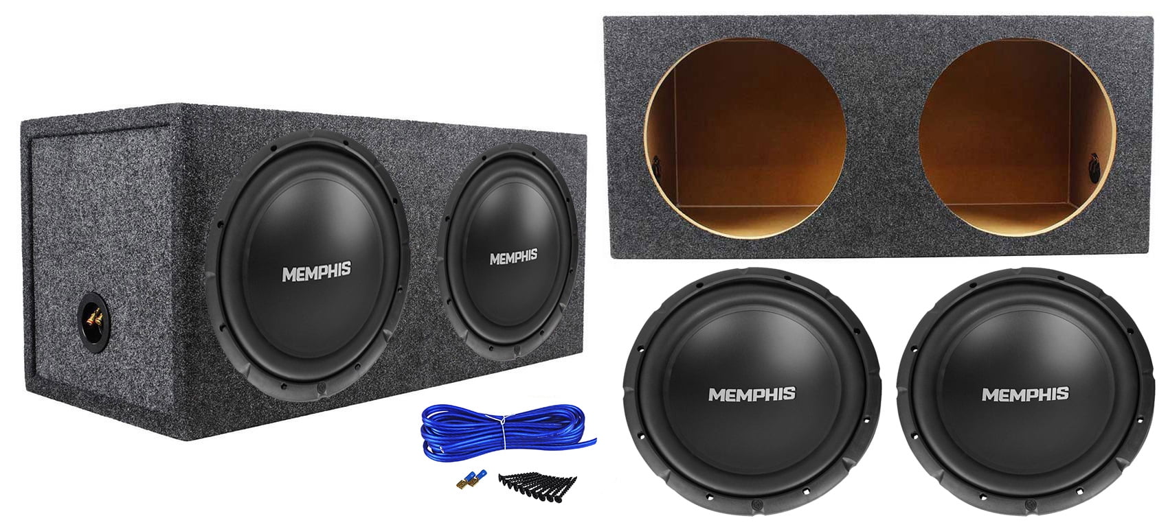 2 Memphis Audio SRX1244 12" 500w SRX DVC Car Subwoofers+Sealed Sub Box ...