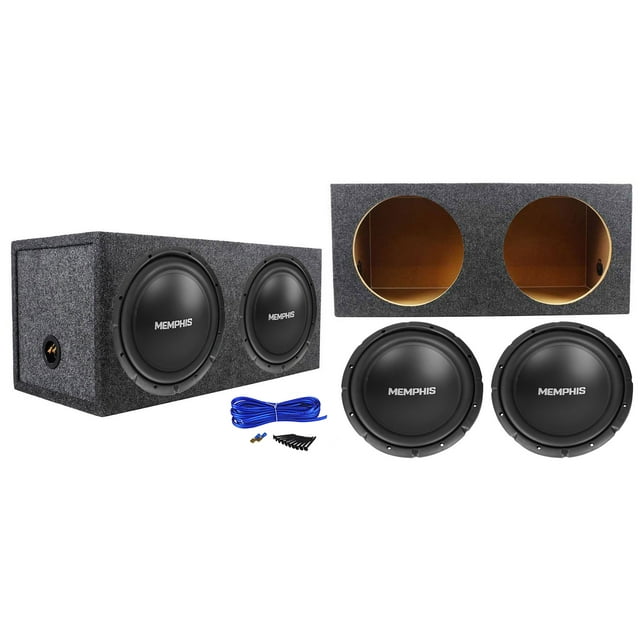 2 Memphis Audio SRX1244 12" 500w SRX DVC Car Subwoofers+Sealed Sub Box ...