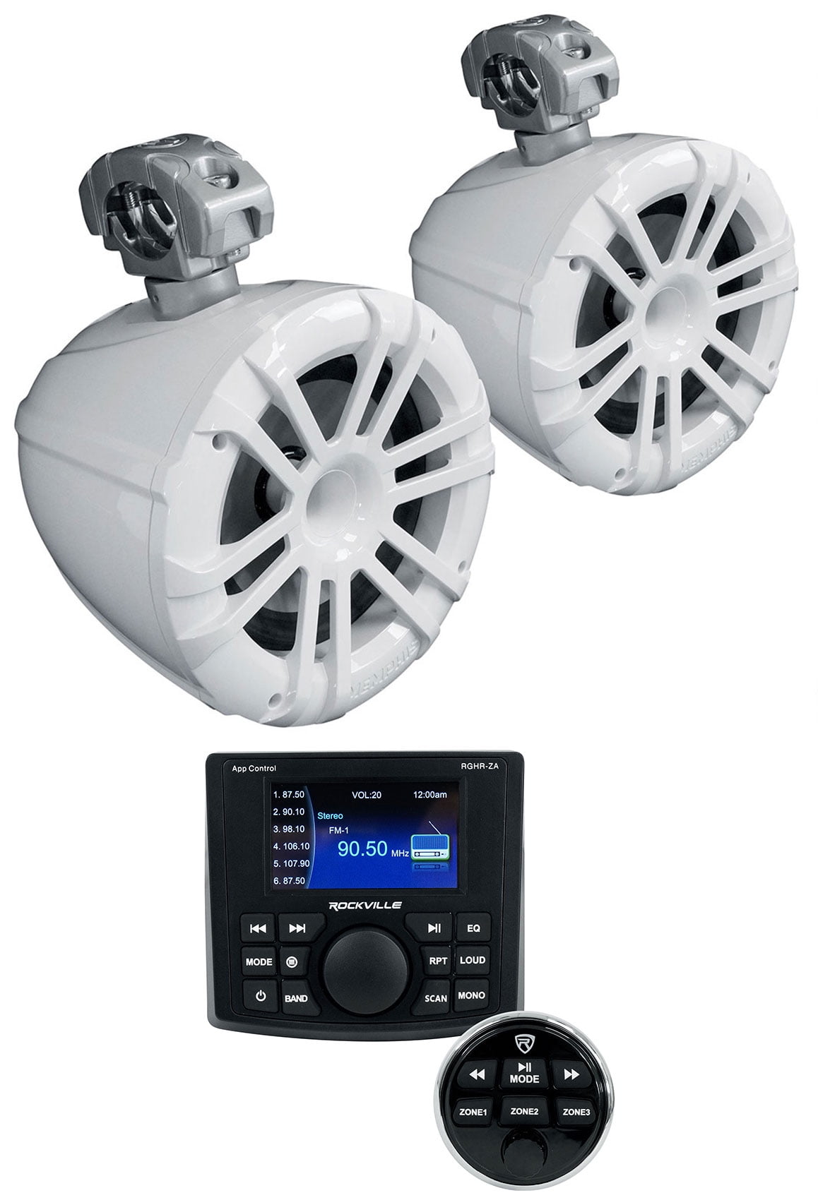 2) Memphis MXA82TW White 8" Marine Wakeboard Tower Speakers+4-Zone Boat ...