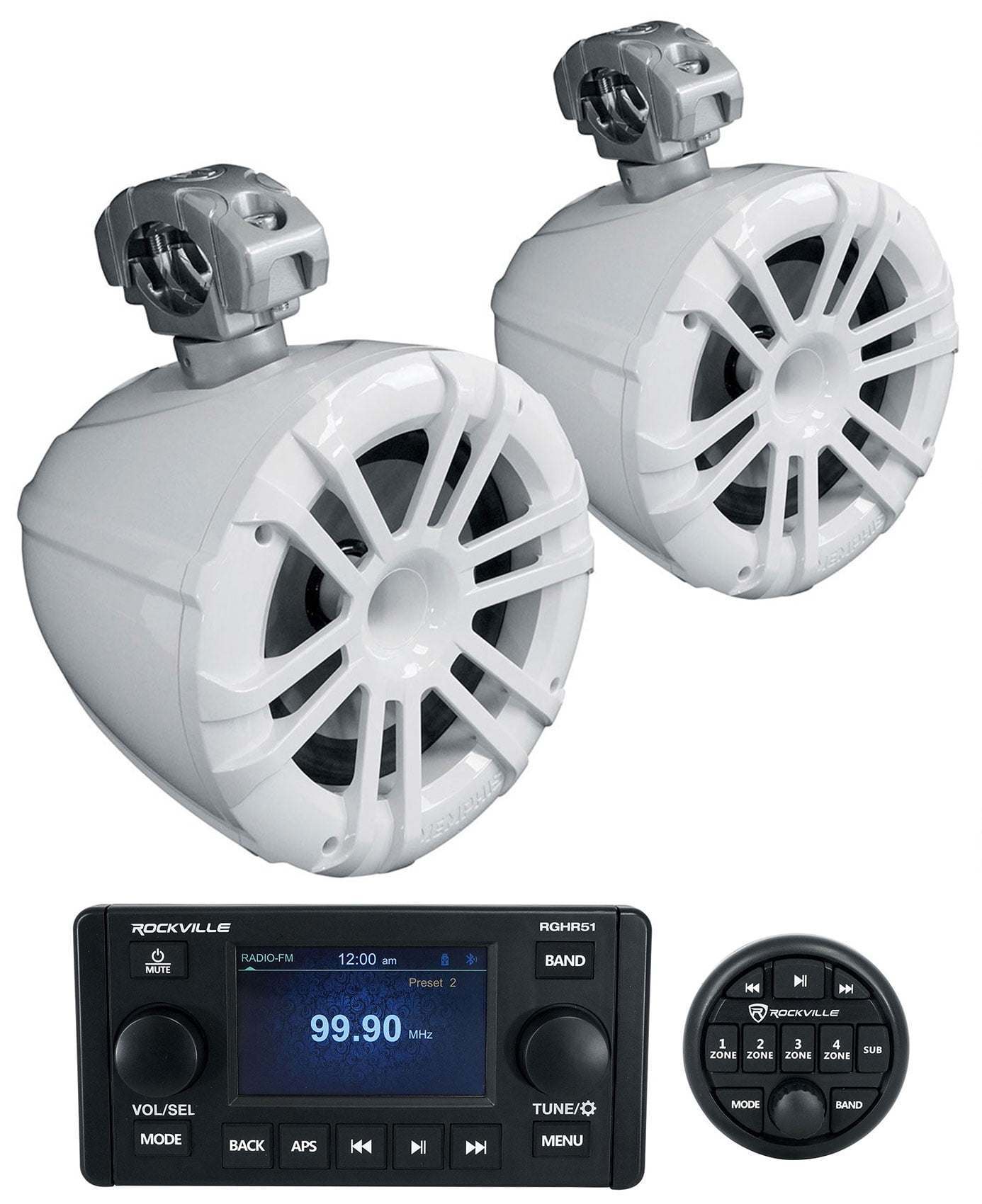 (2) Memphis MXA82TW White 8" Marine Wakeboard Tower Speakers+Single-Din ...
