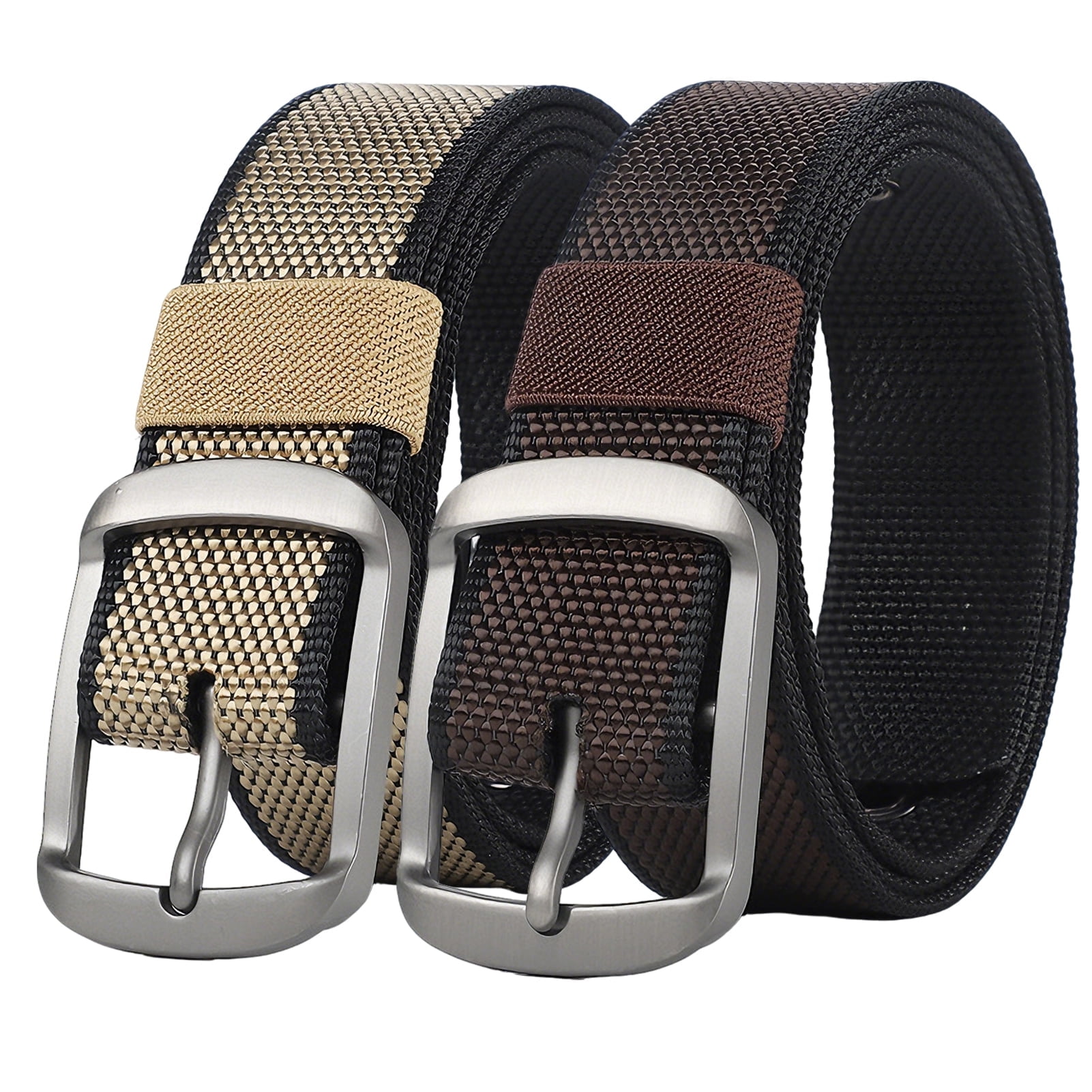 2 Men's Leather Dress Belts - Stretch Golf Belt - Woven Sport Belt ...