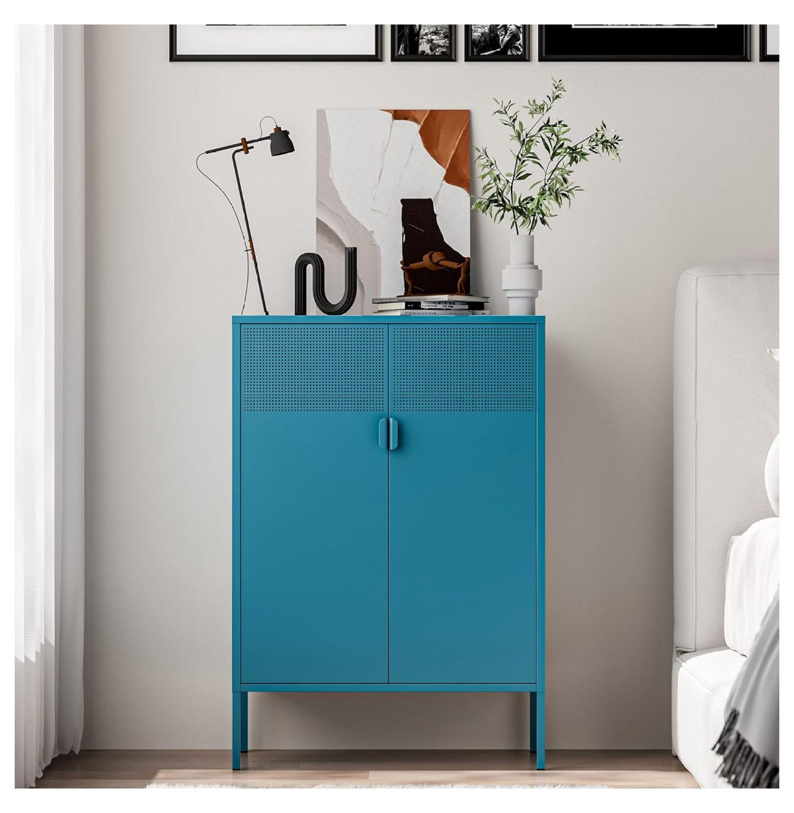 2 Mesh Door Metal Cabinet with Adjustable Shelves, Multipurpose Peacock ...