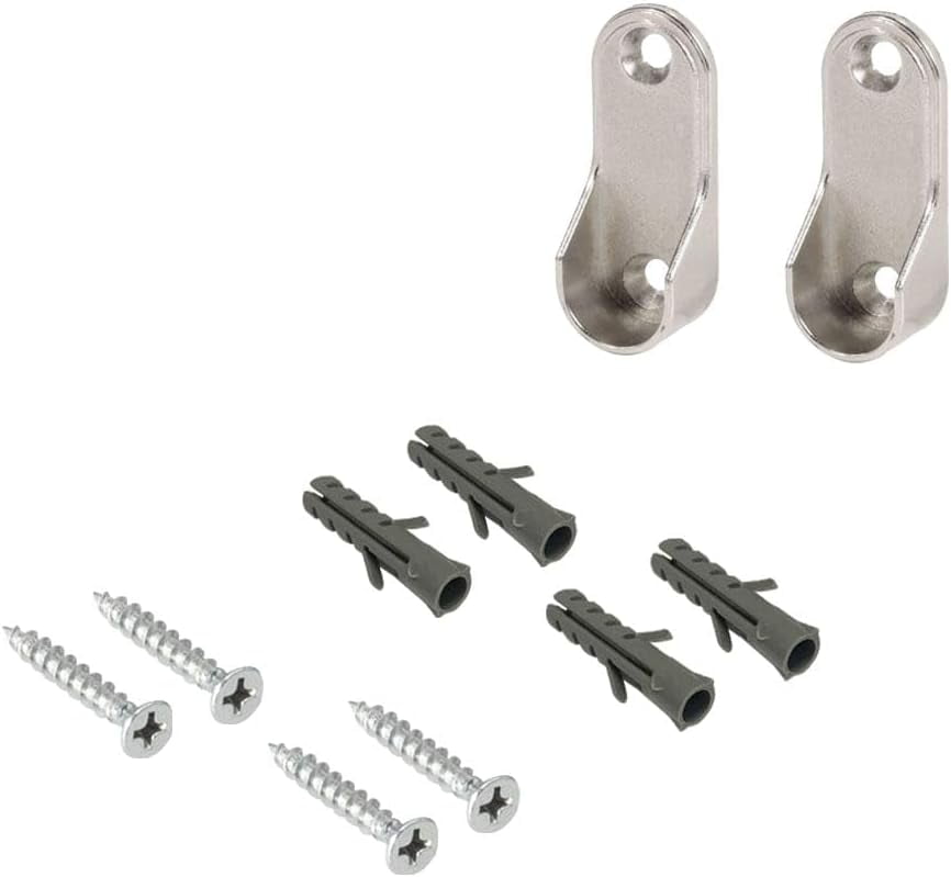 2 Metal Closet Rod Hanging Brackets for 15x30 mm Steel Oval Tube, 4 ...