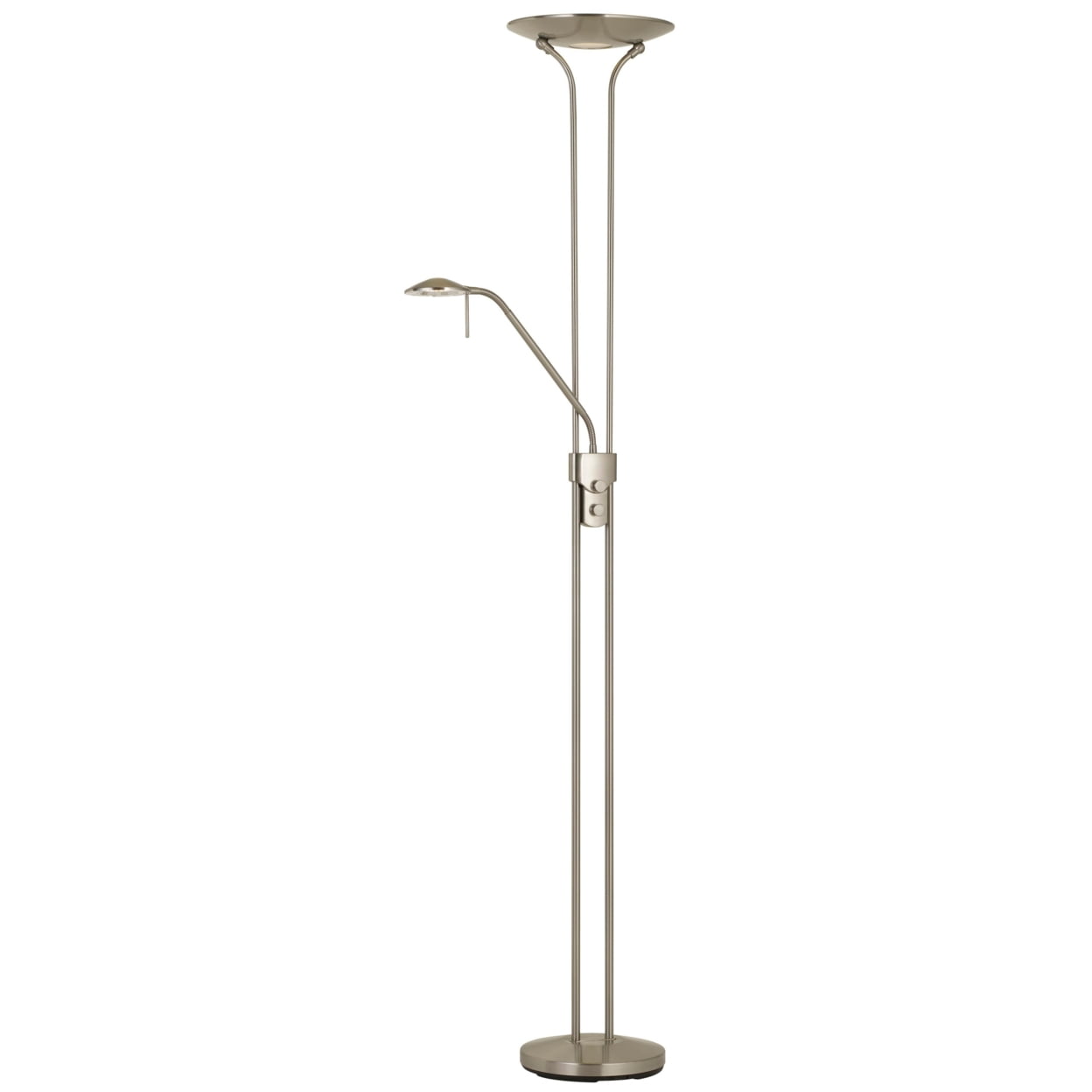2 Metal Heads Torchiere Floor Lamp with Dimmer Control, Chrome- Saltoro ...