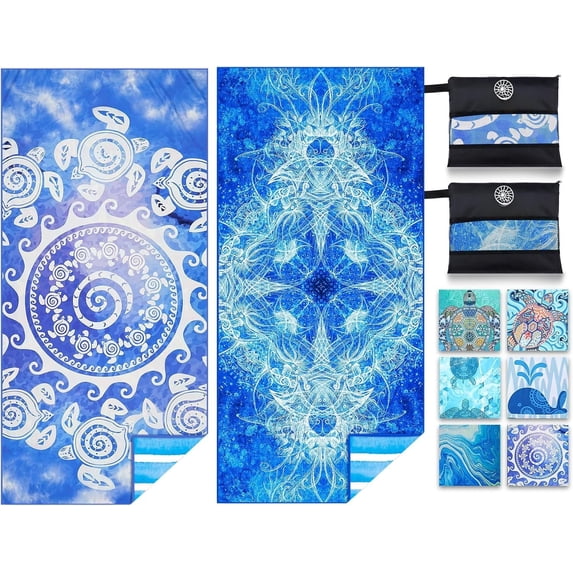 2 Microfiber Lightweight Beach Towel Sand Quick Dry Absorbent Thin ...