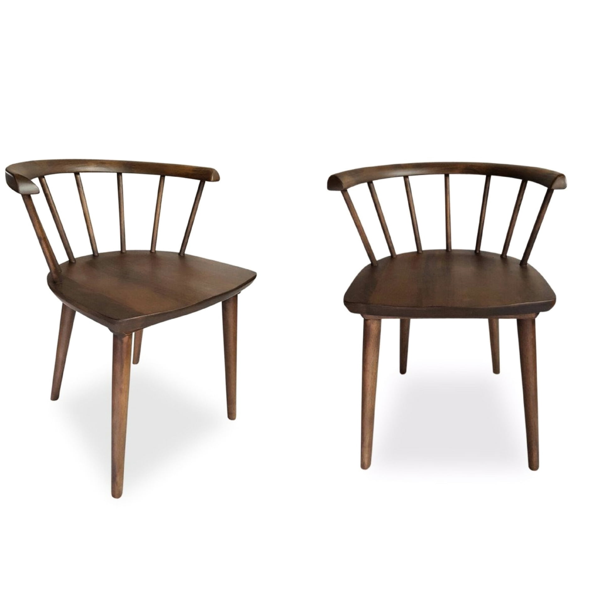 2 Mid-century Modern Dining Chair, Solid Wood, Brown High Density Seat ...