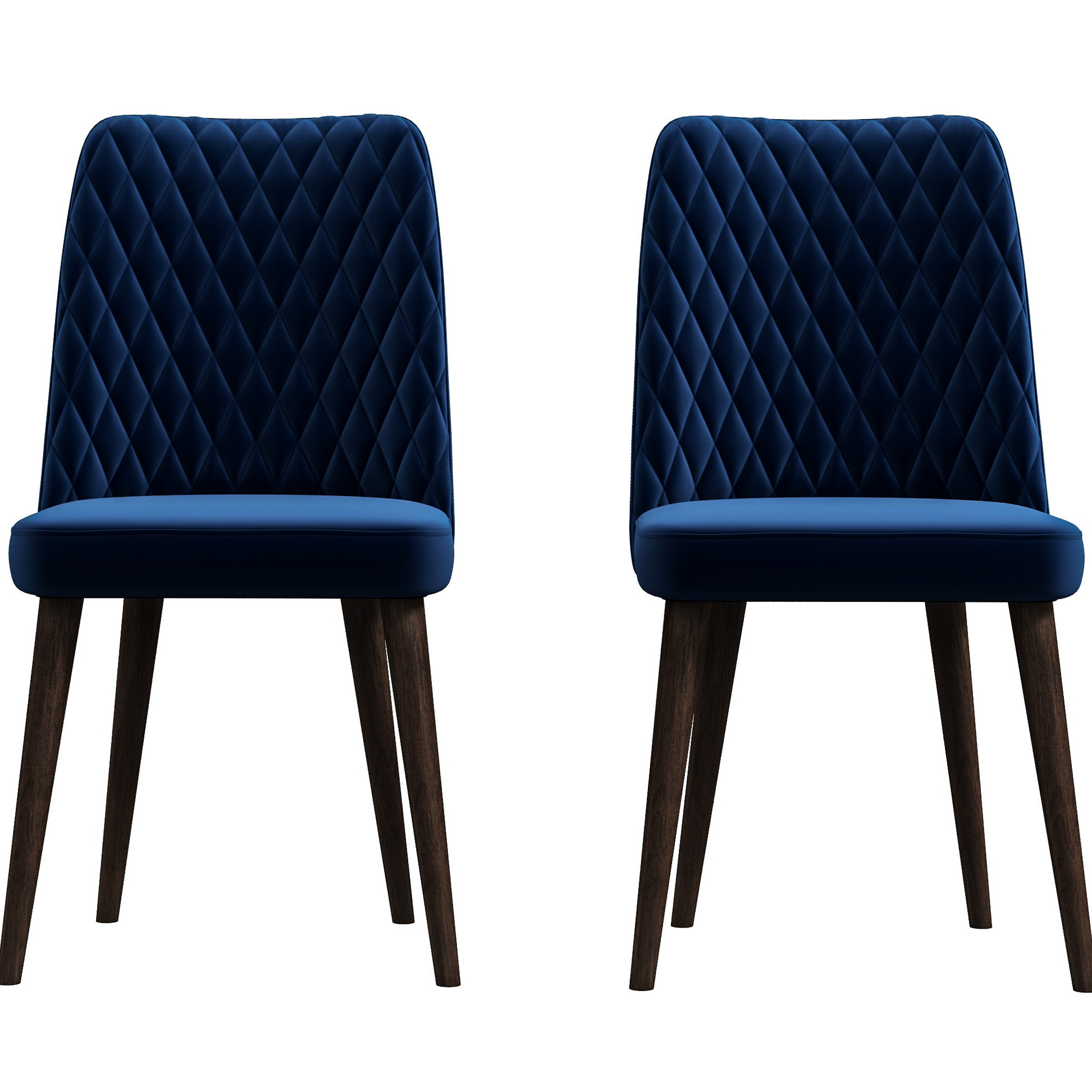 2 Mid-century Modern Dining Chairs, Blue Velvet Upholstery, Solid Wood ...