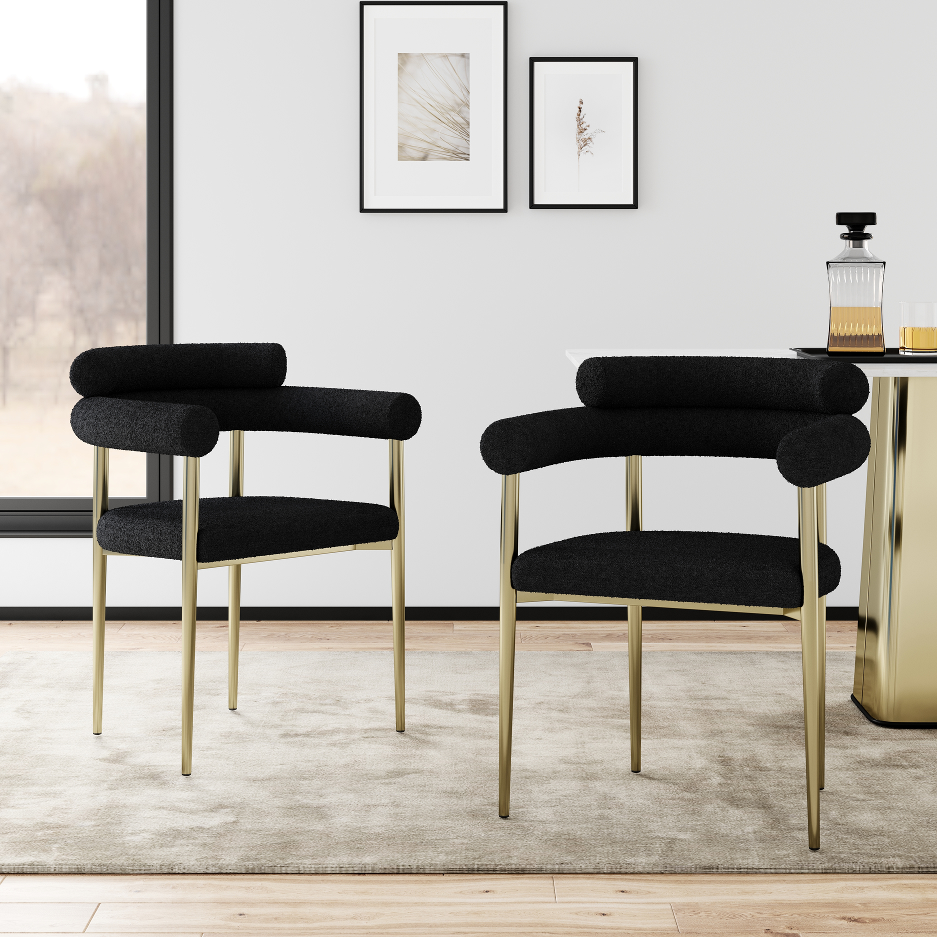 2 Mid-century Modern Dining Chairs, Round With Fabric And Bronze Frame ...