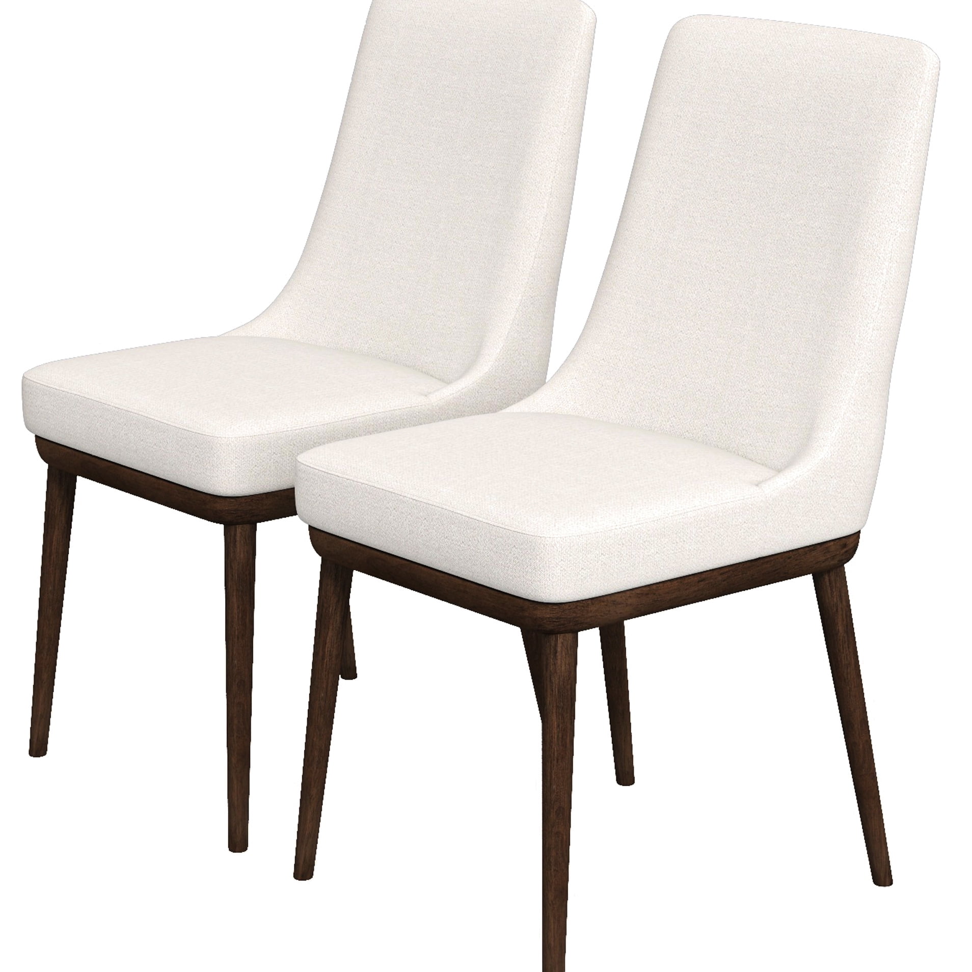Of 2 Mid-century Modern Dining Chairs, White Fabric Upholstery, Solid ...
