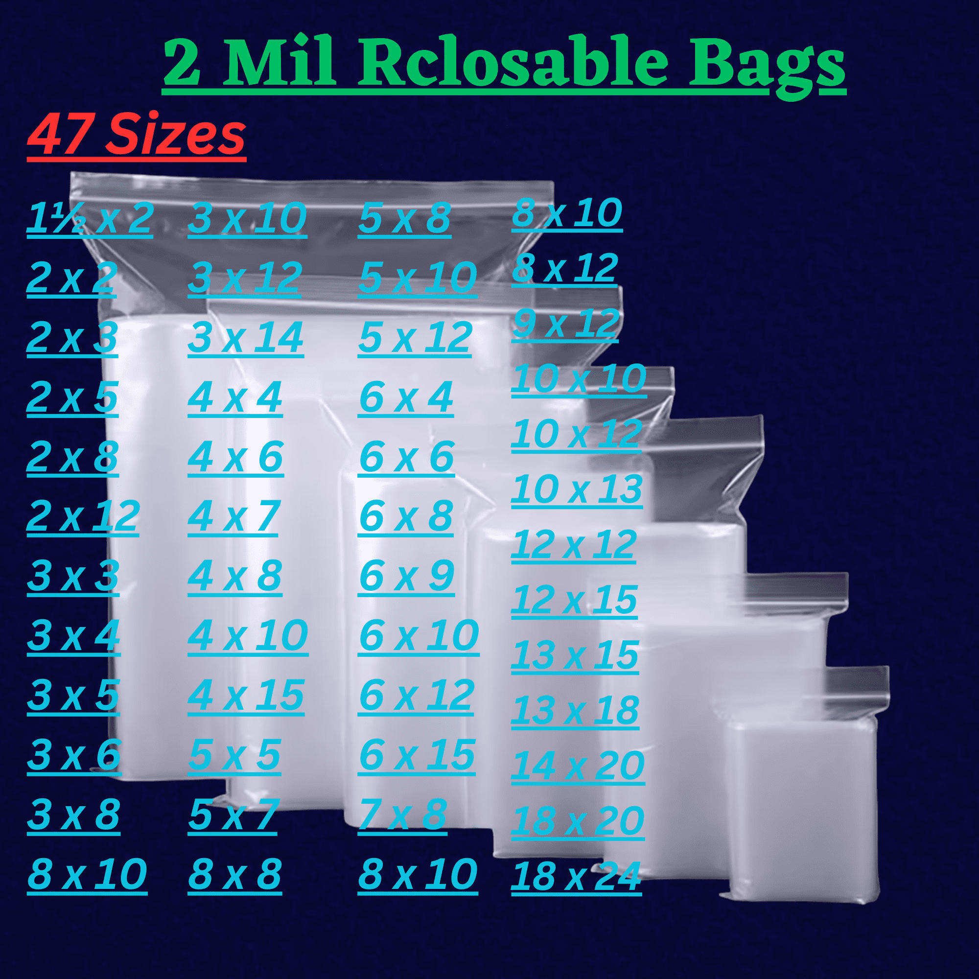 2 Mil Clear Reclosable Zipper Poly Bags with Resealable Zip Top Lock -9 ...