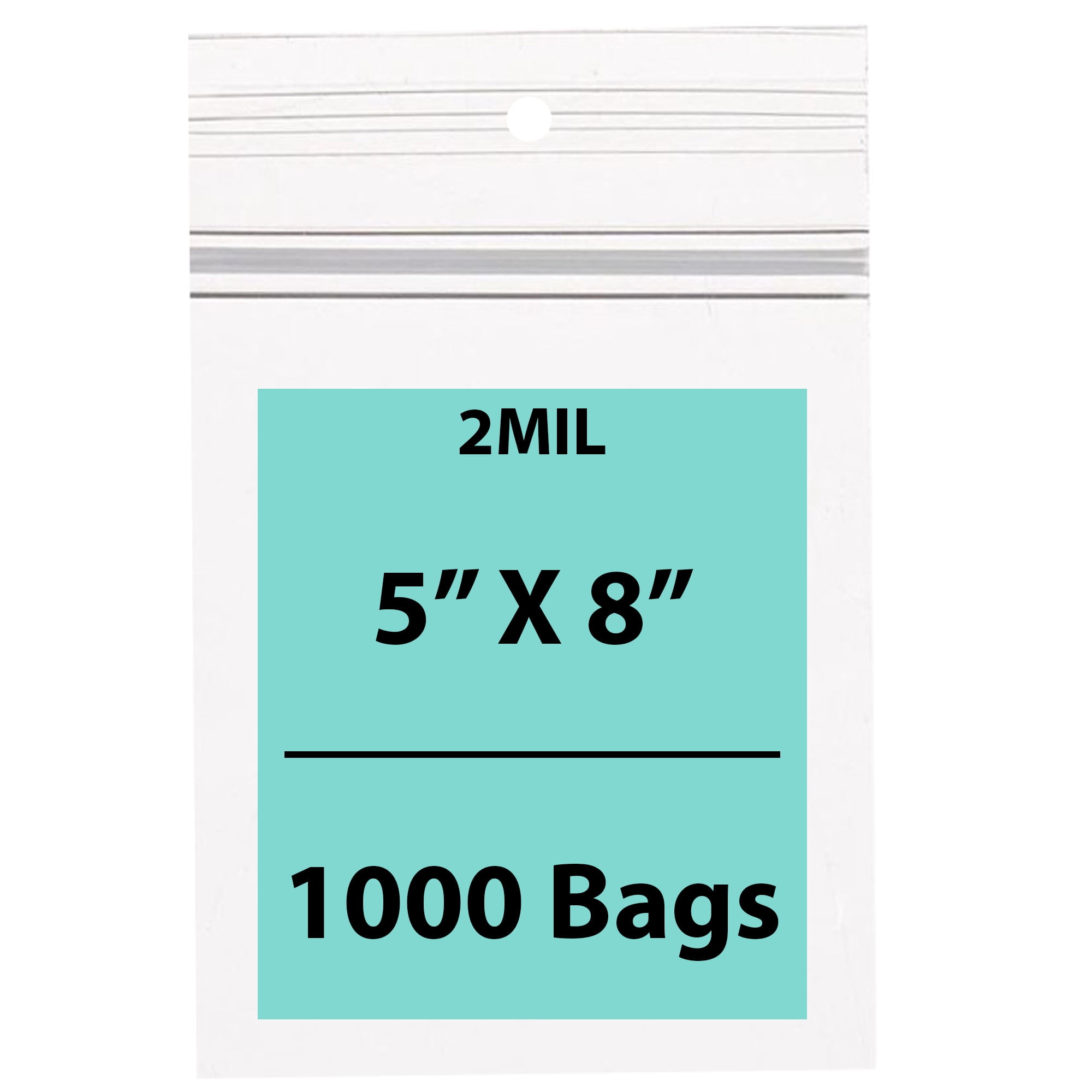 2 Mil Hang Hole Clear Plastic Polypropylene Zip Bags - 5 x 8 & (1000 ...