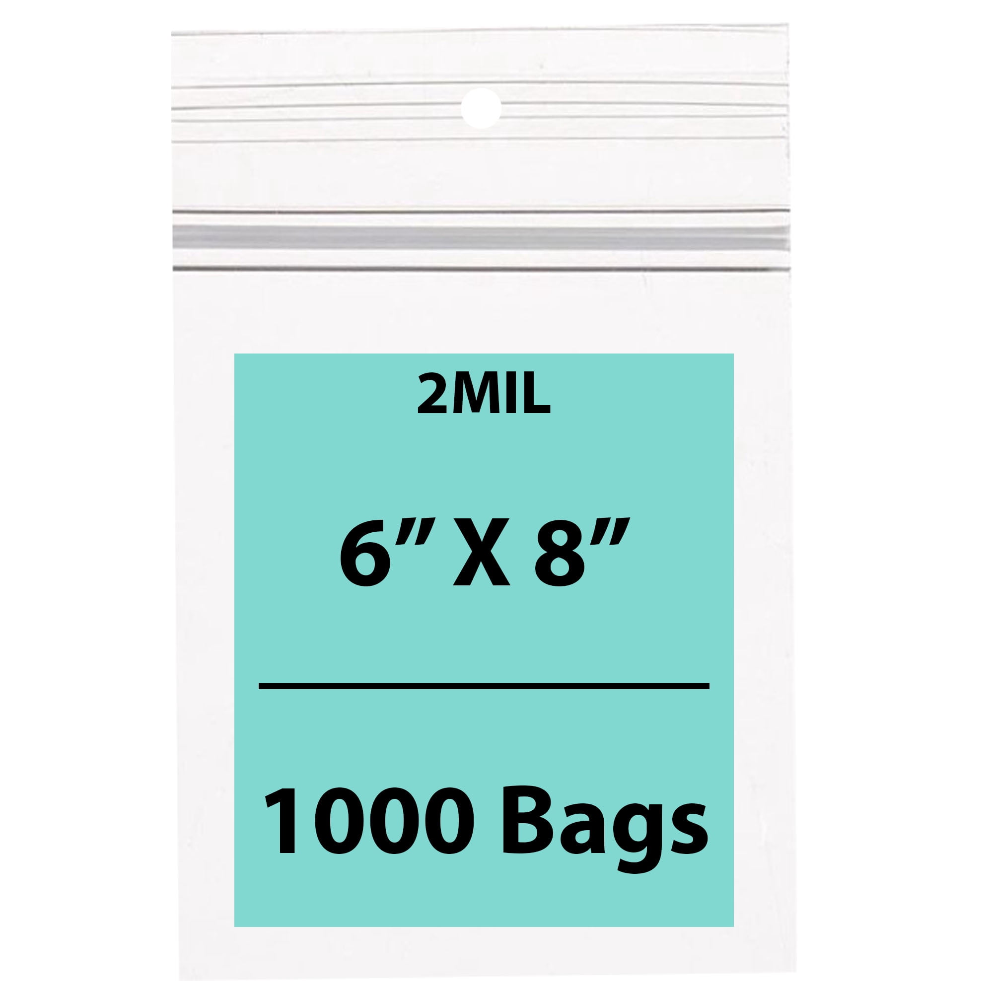 2 Mil Hang Hole Clear Plastic Polypropylene Zip Bags - 6 x 8 & (1000 ...
