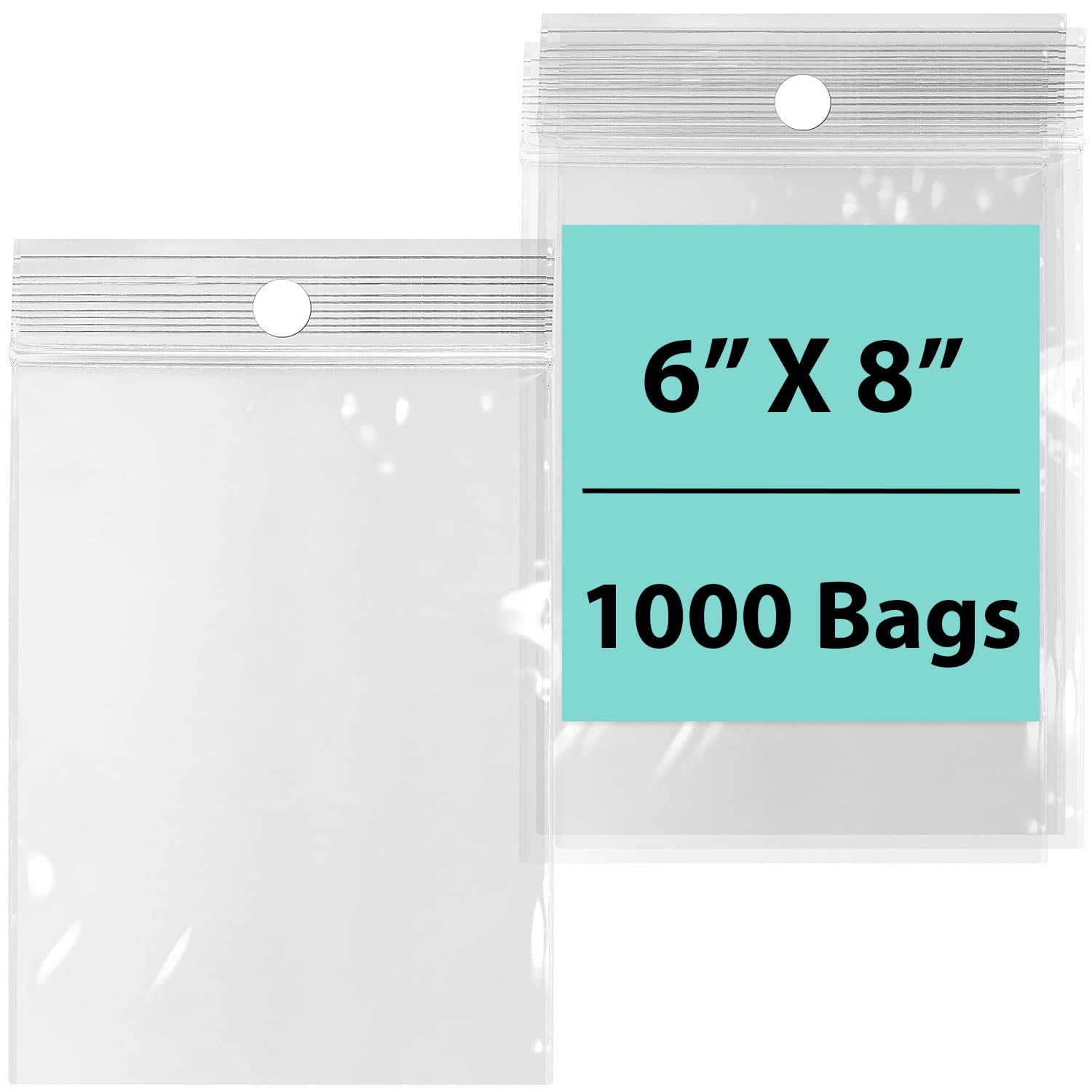 2 Mil Reclosable Hang Hole Zipper Bag with Resealable Top Seal - 6 x 8 ...