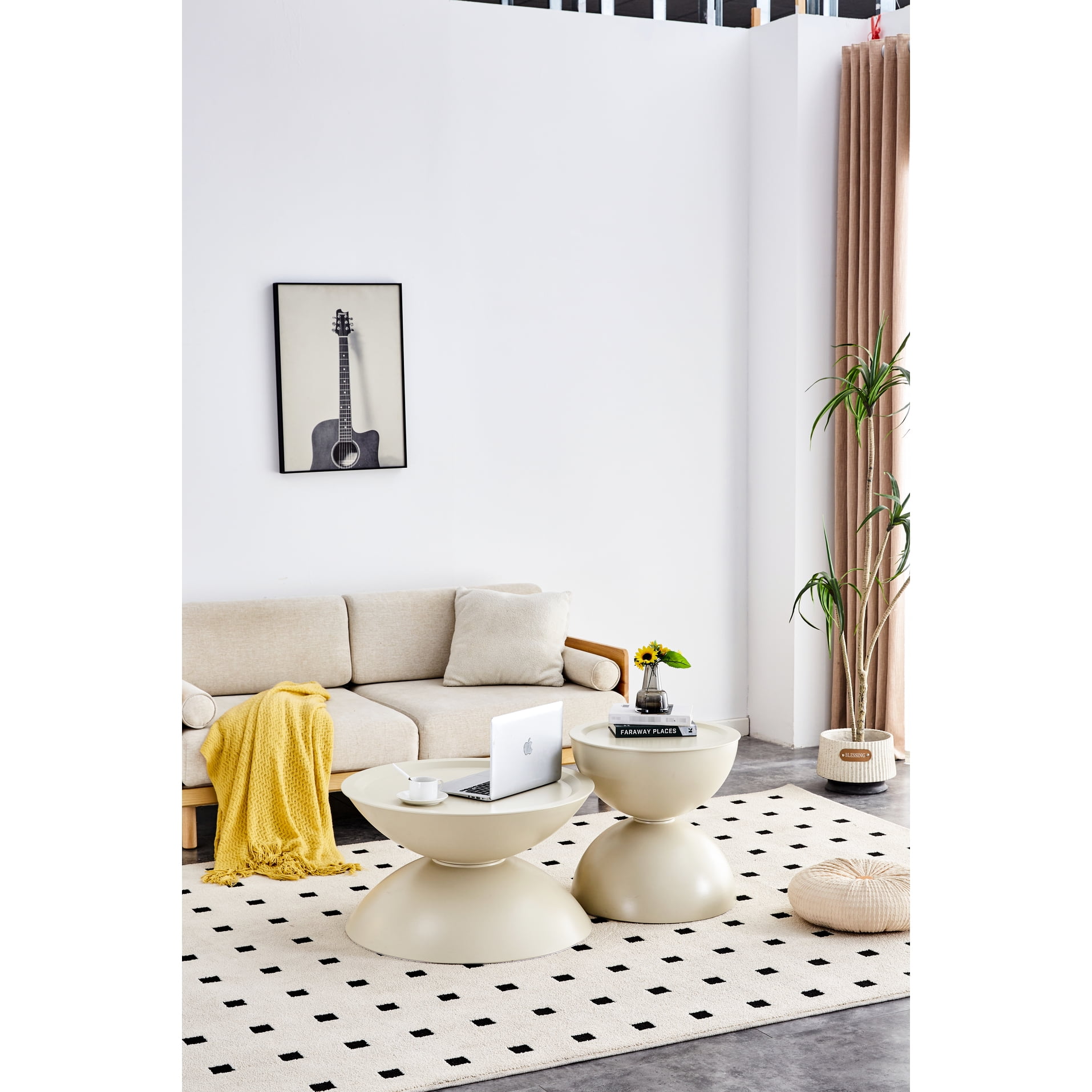 2 Milk White Round Storage Tables - Metal Base, Top, Multifunctional ...