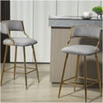 2 Modern Grey Corduroy Bar Stools with Backrest, 26 Inch Counter Stool ...