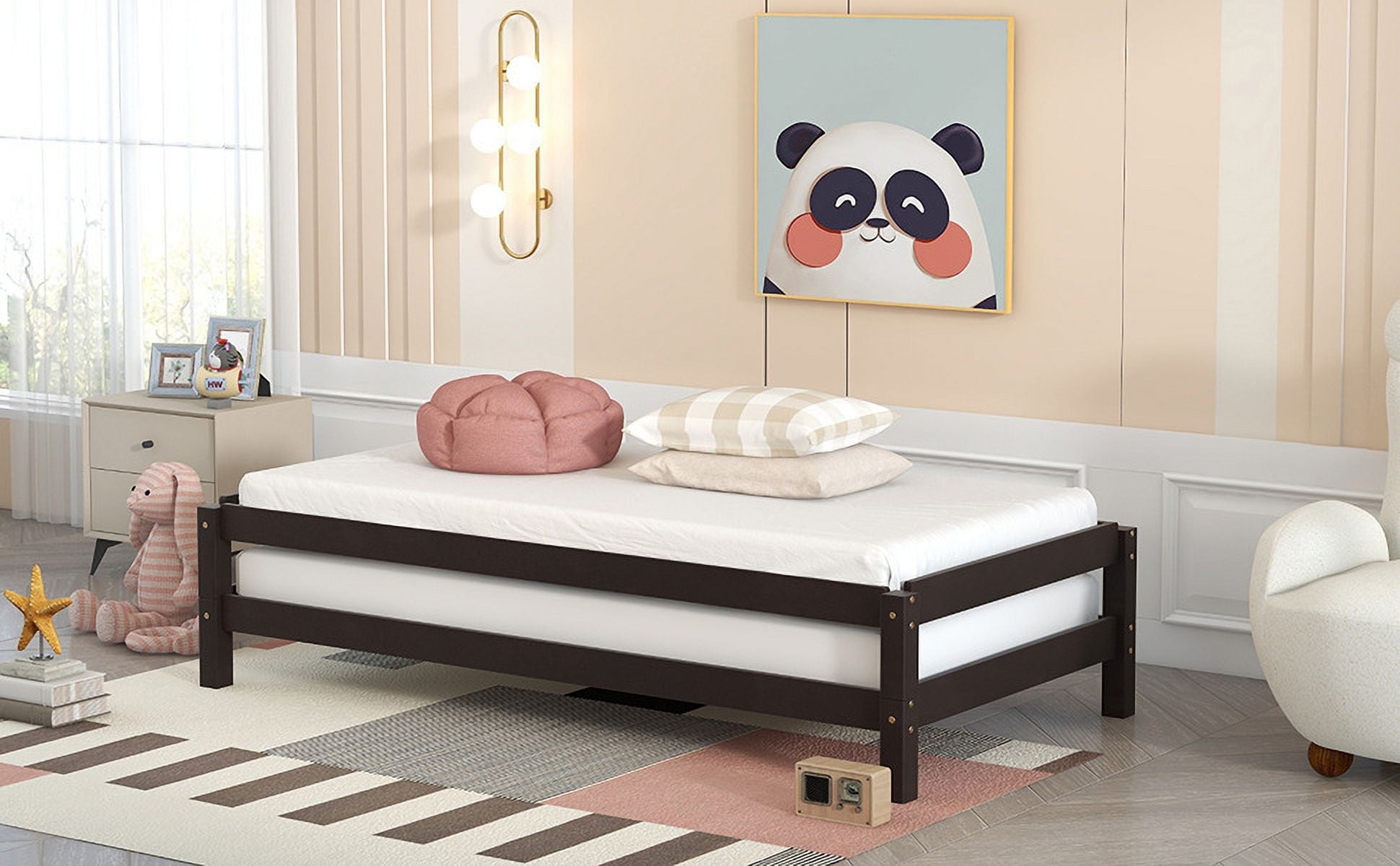 2 Modern Stackable Twin Size Wood Beds Frames, Convertible Twin ...