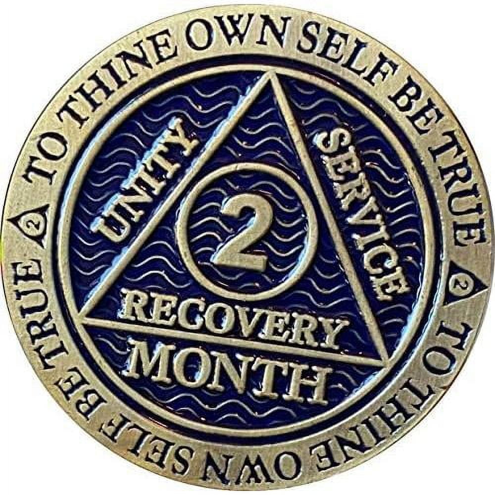 2 Month AA Medallion Antique Bronze Dusty Blue Color 60 Day Sobriety ...