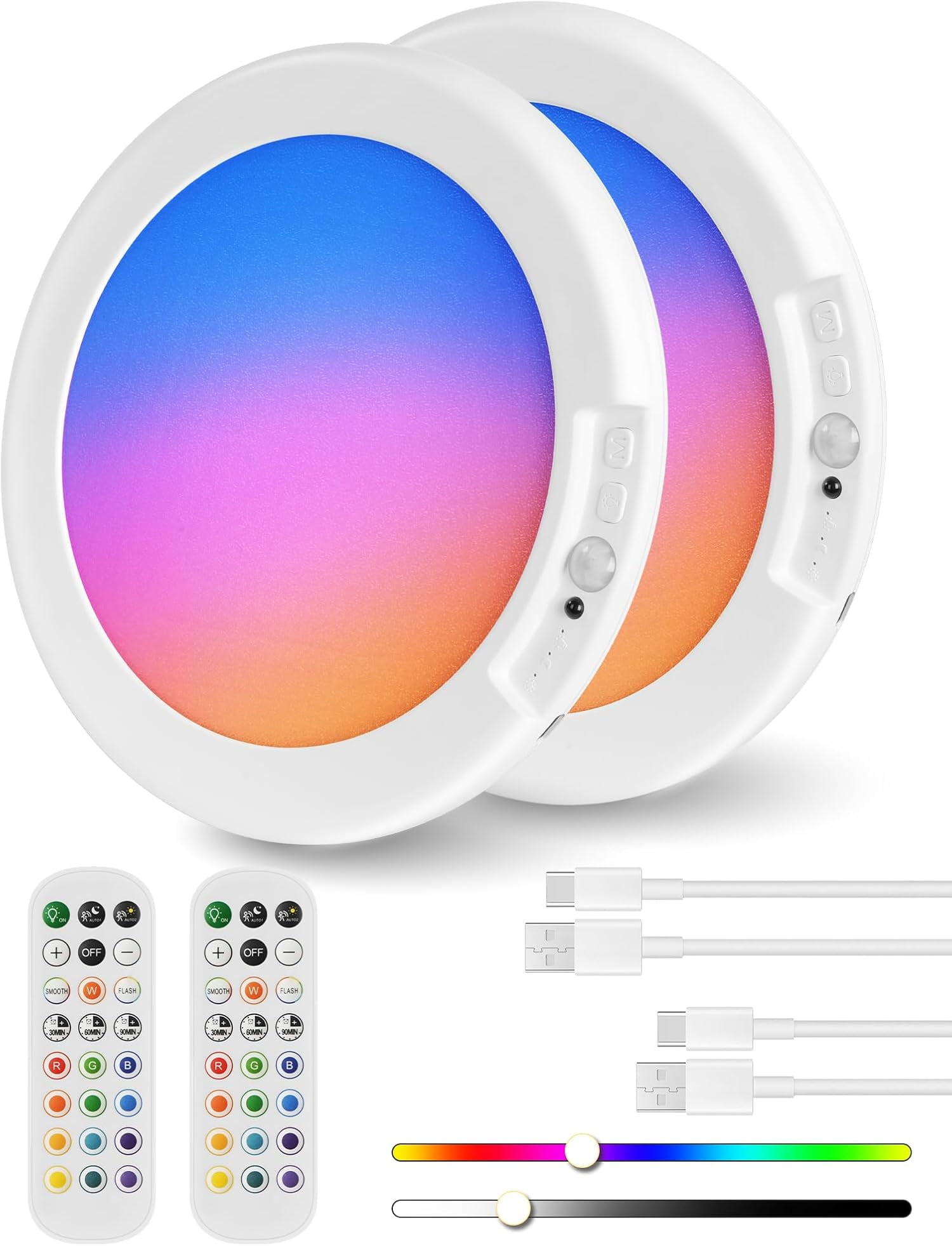 2 Motion Sensor Shower Lights with Remote, RGBW Operated Ceiling Light ...