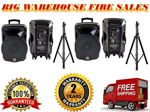 2 Mr. Dj DSP4000 15" 4000W Bluetooth DSP FM Radio USB Portable PA DJ ...