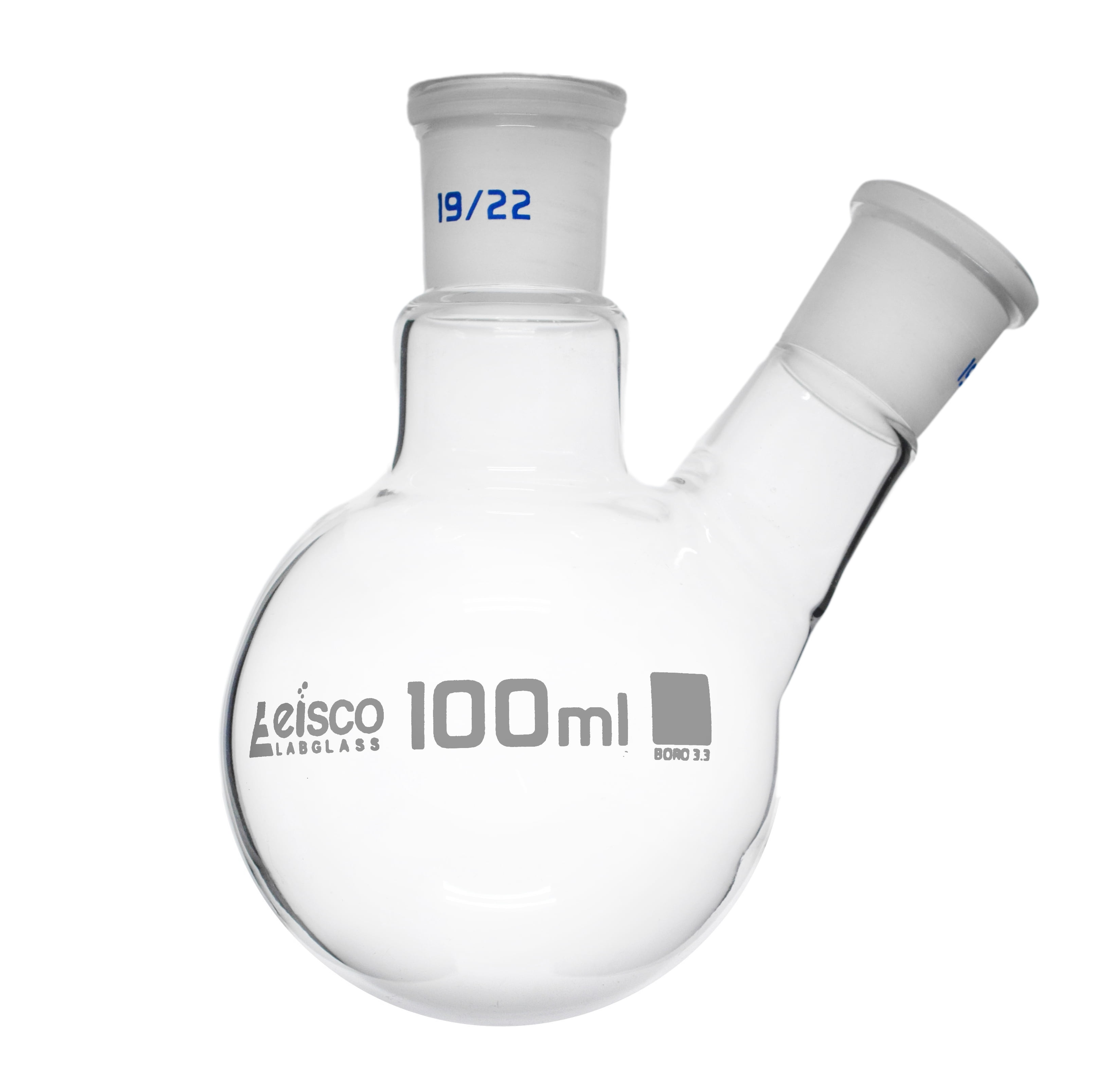 2 Neck Round Bottom Boiling Flask, 100mL - 19/22 Center & Side Joints ...