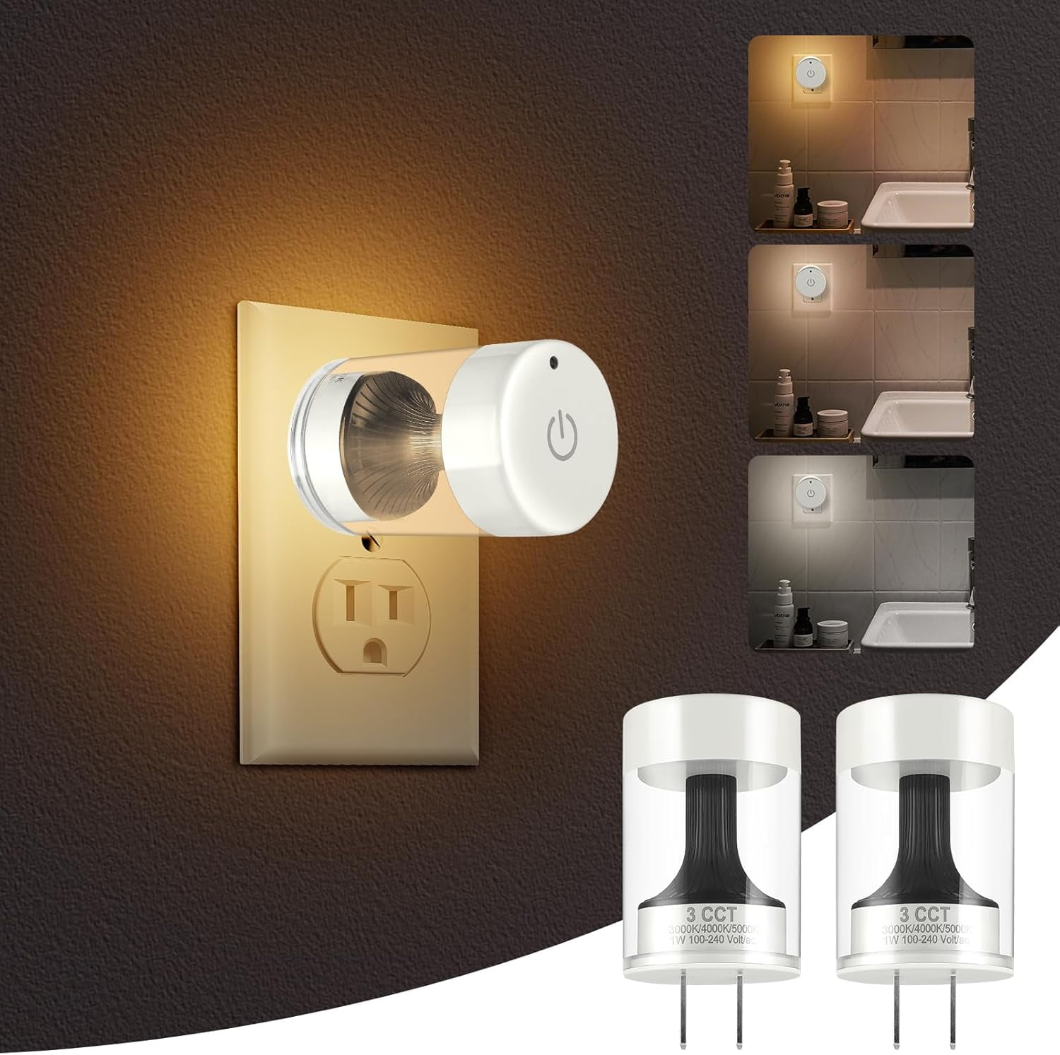 2 Night Light Plug into Wall 3000K/4000k/5000K Adjustable Color ...