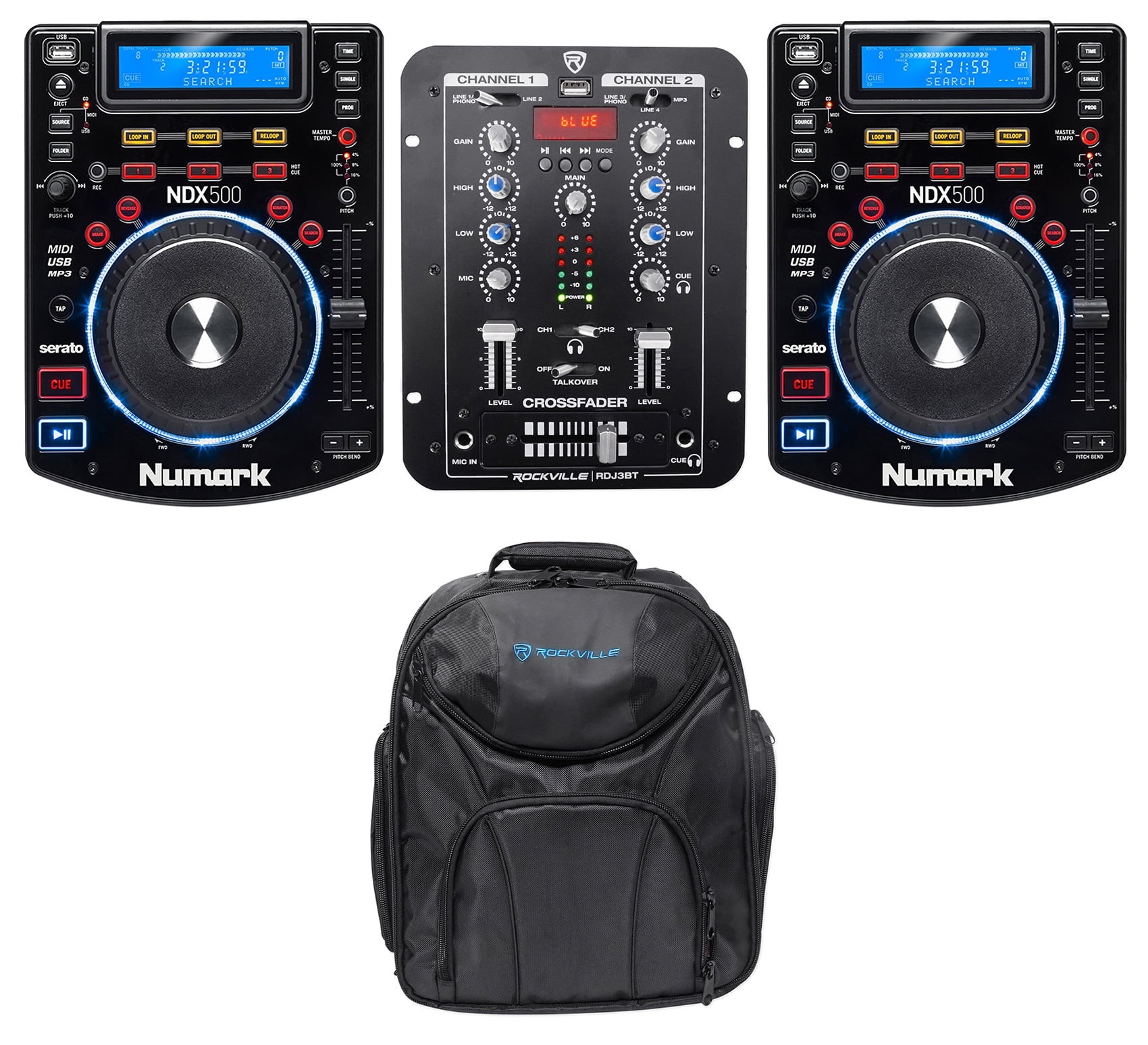 (2) Numark NDX500 DJ USB/CD Media Player Controllers+Bluetooth Mixer ...