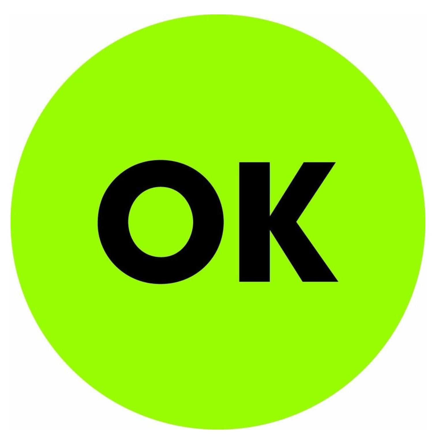 2" OK Circle Labels - Fluorescent Green Stickers, 500/Roll - Inventory ...