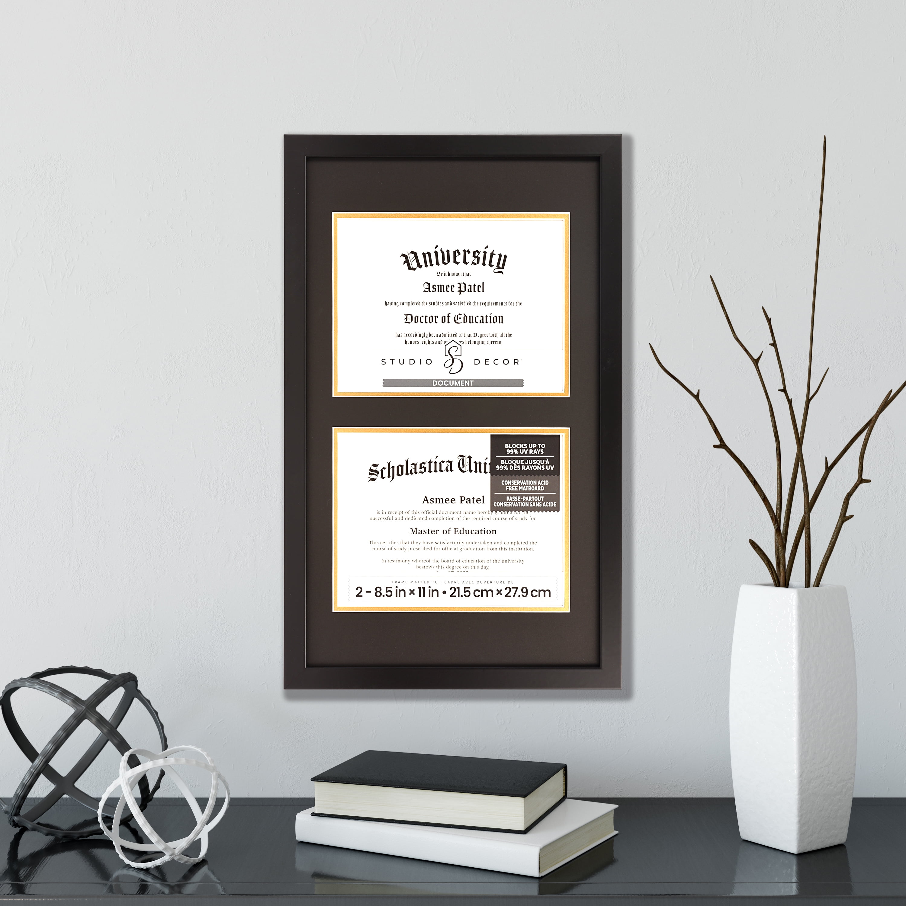 2 Opening 8.5" x 11" Black Document Picture Frame with Double Mat by ...
