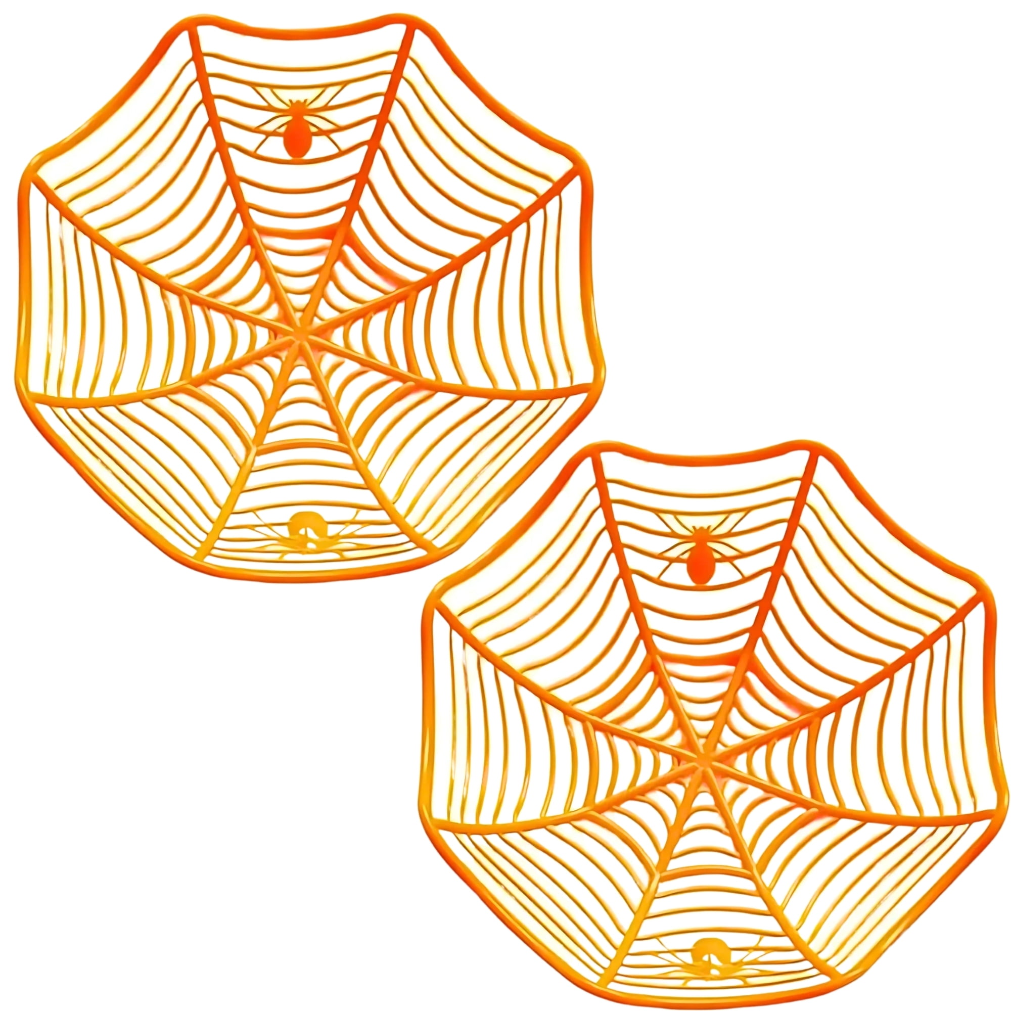 (2) Orange Spider Web Candy Bowl, 10.5 in. Plastic Serving Basket for ...