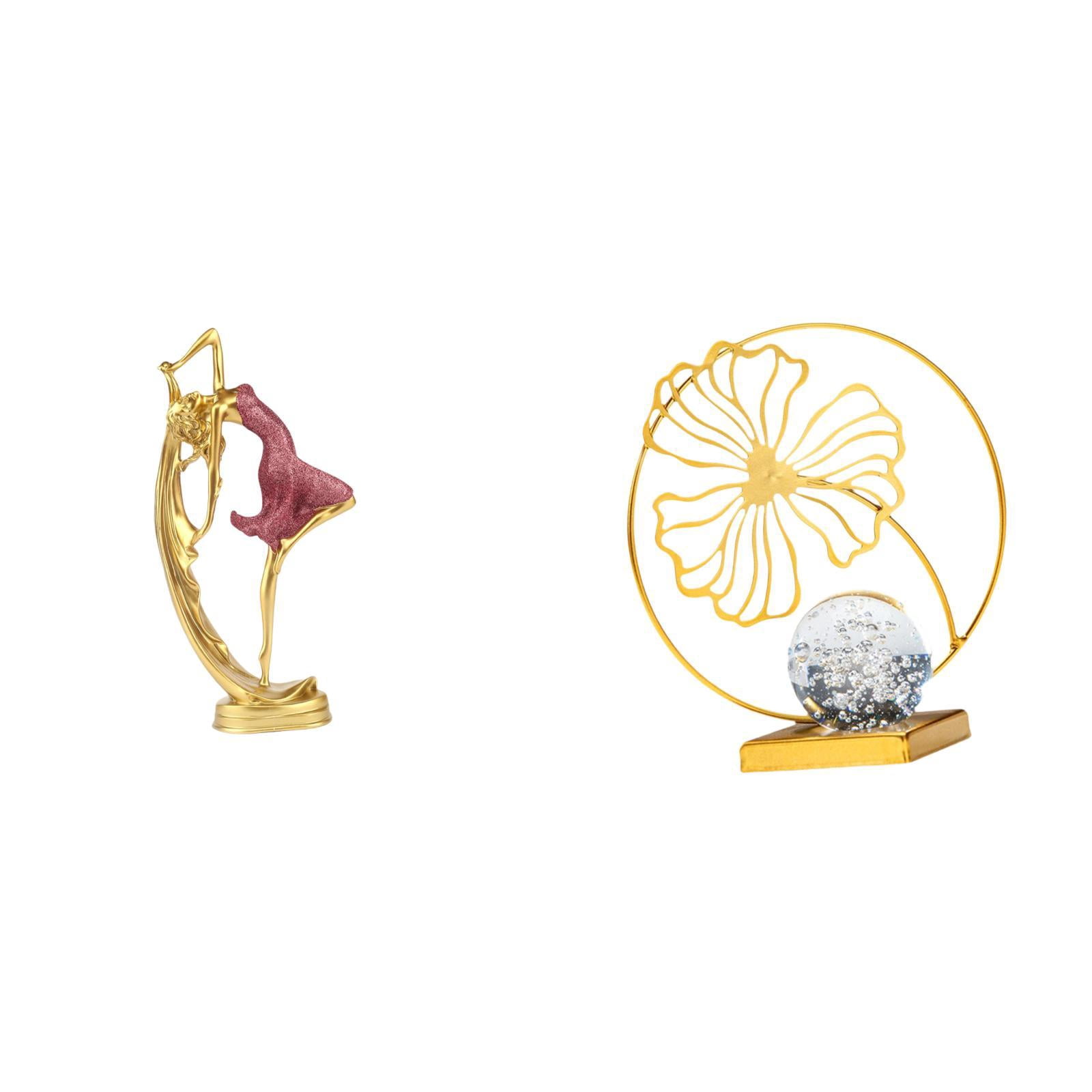 2 Ornaments Ballet Dancing Girl Figurine Leaf Statue Resin Iron ...