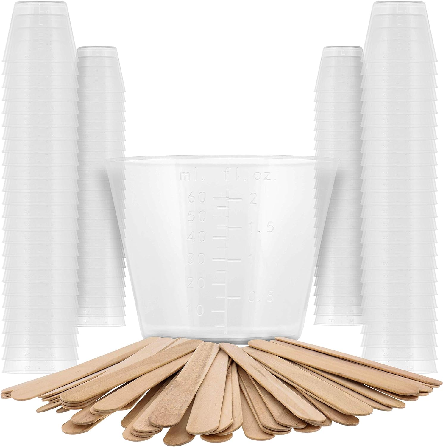 2 Ounce (60ml) Graduated Plastic Measuring Cups (100 Clear Cups & 25 ...