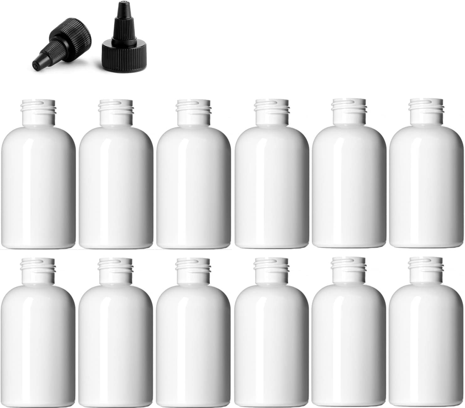 2 Ounce Round Bottles, PET Plastic Empty Fillable BPA-, with Black ...