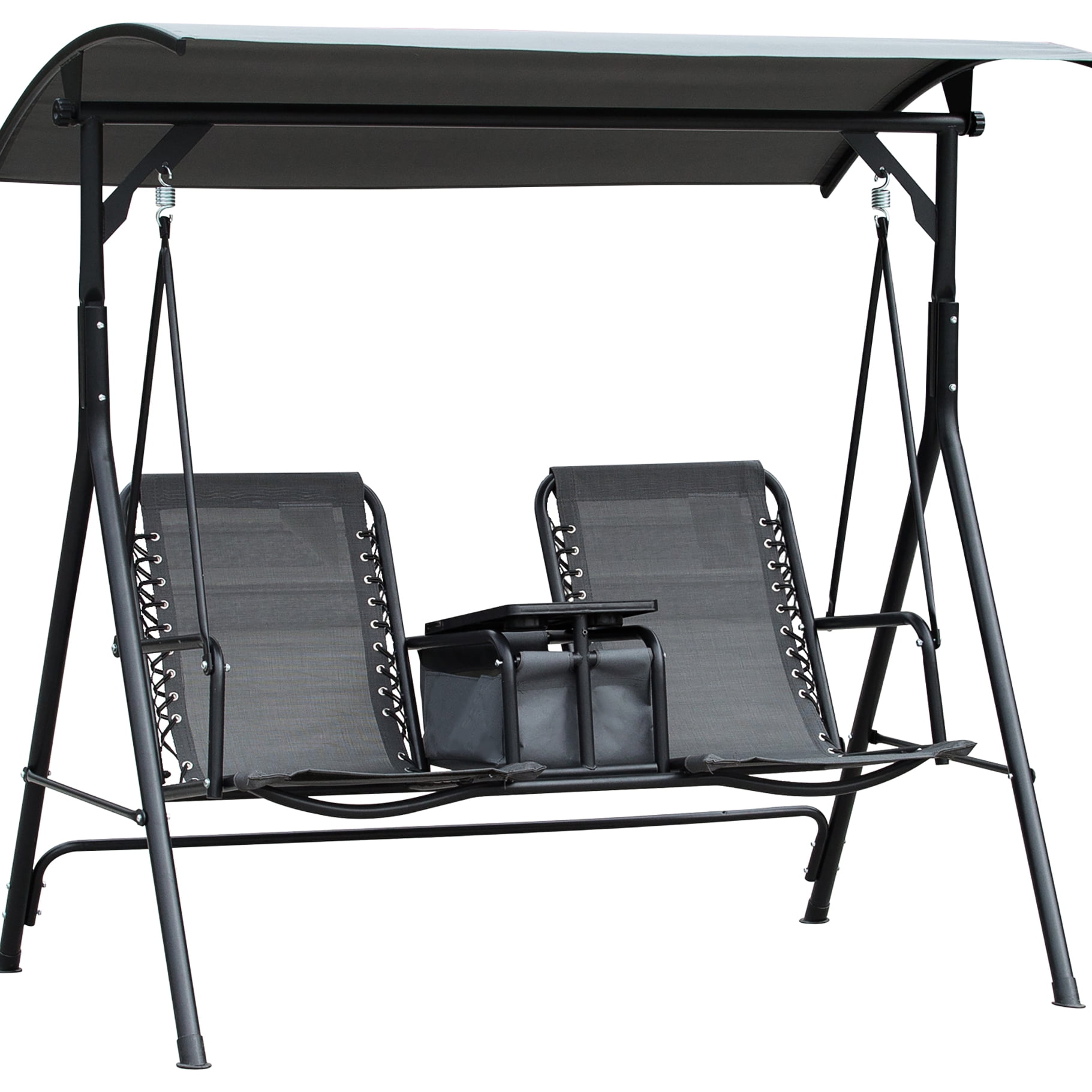 2 Outdoor Canopy Swing Glider, Pivot Storage Table, Cup Holder ...