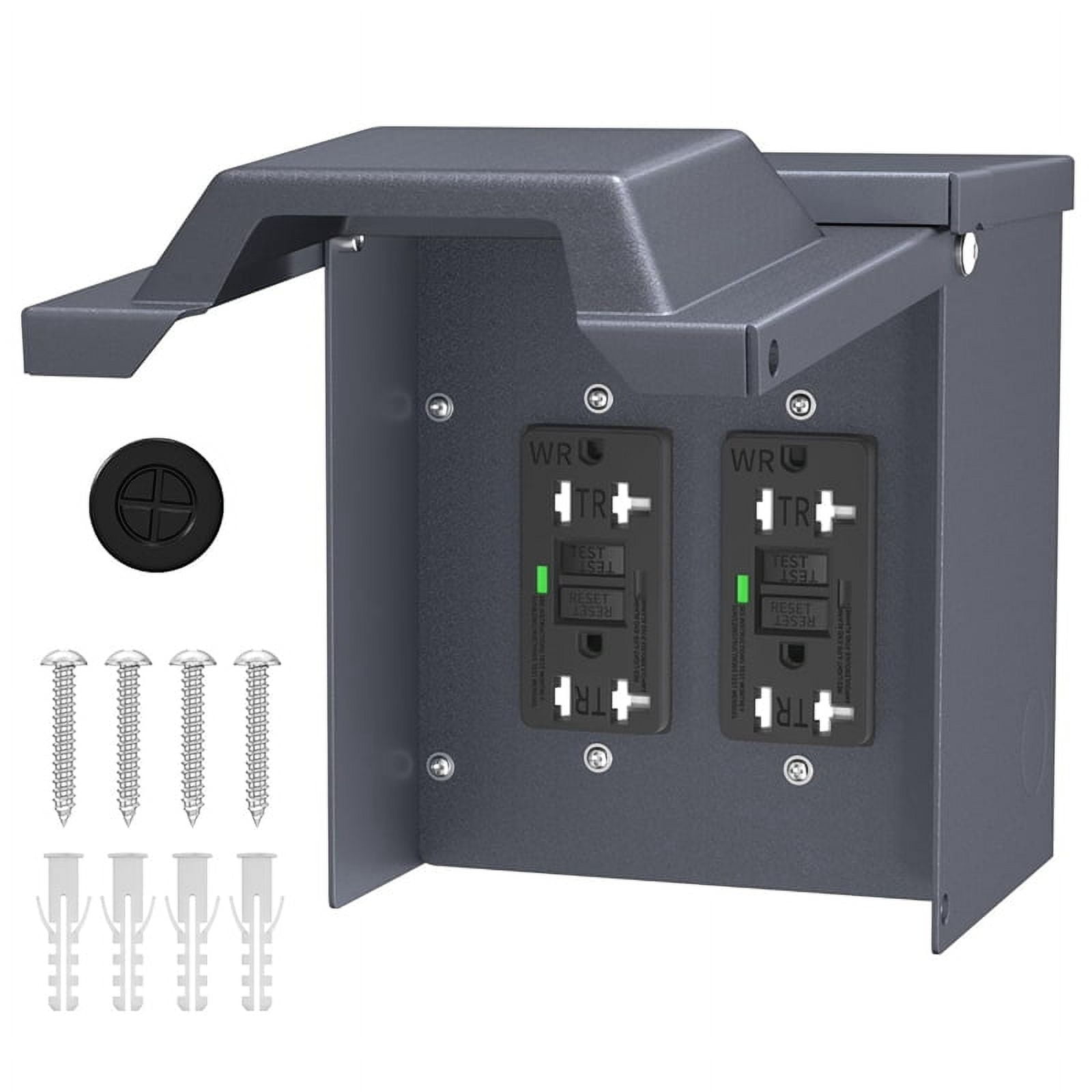 -2 Outdoor Power Outlet Box with Waterproof Cover Dual 20 Amp WRTR GFCI ...