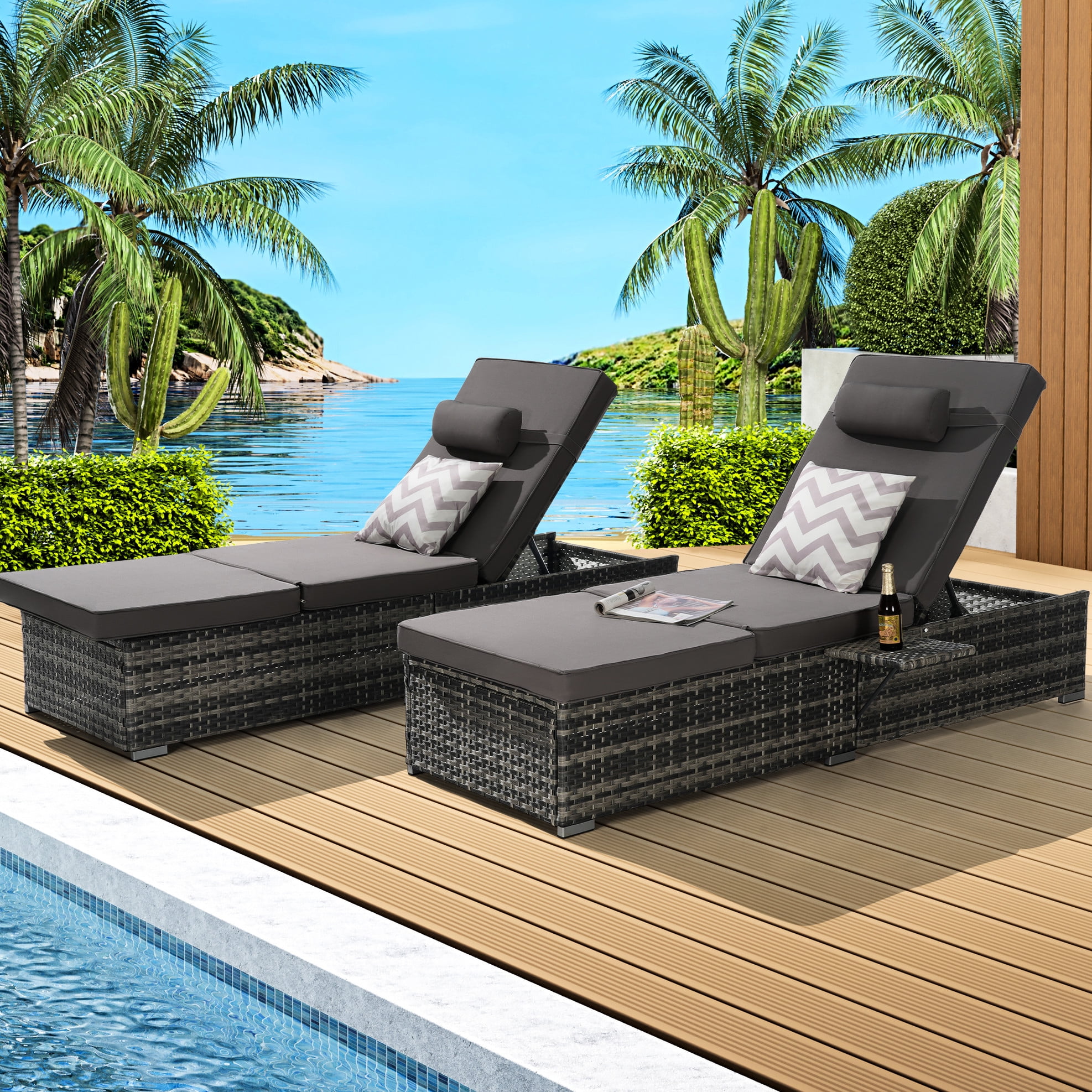 2 Outdoor Reclining Lounge Chair - , Waterproof Cushion, Rust- Frame ...
