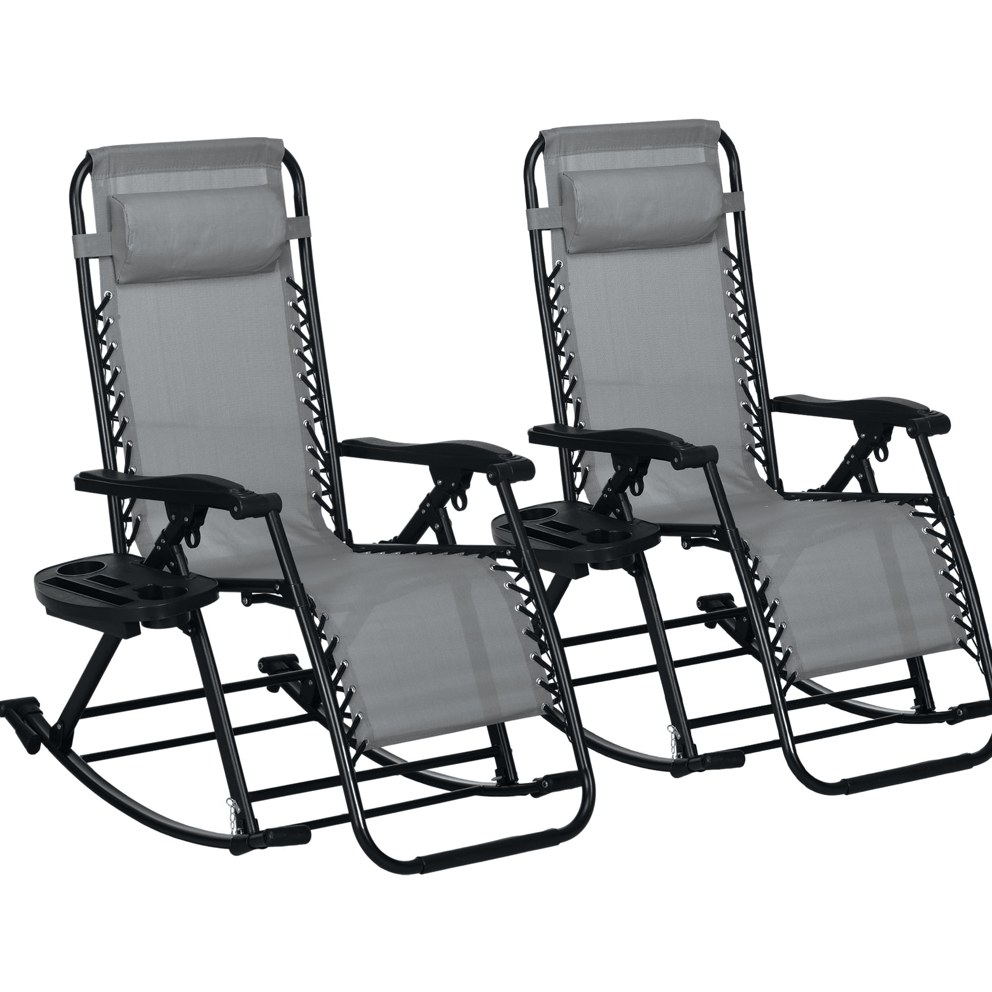 2 Outdoor Rockers, Foldable Zero Gravity Reclining Chair With Pillow ...