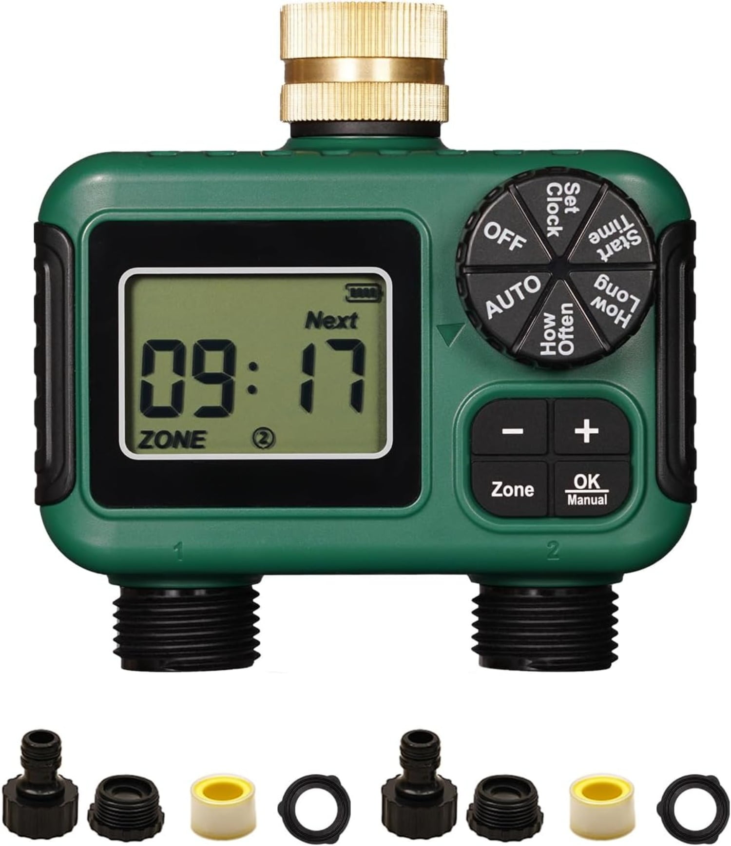 2 Outlet Sprinkler Timer, Brass Inlet, Programmable Automatic ...