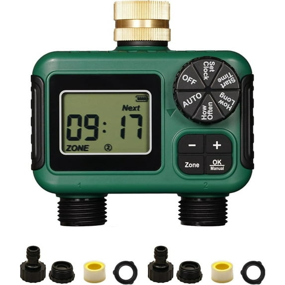 2 Outlet Sprinkler Timer, Brass Inlet, Programmable Automatic ...
