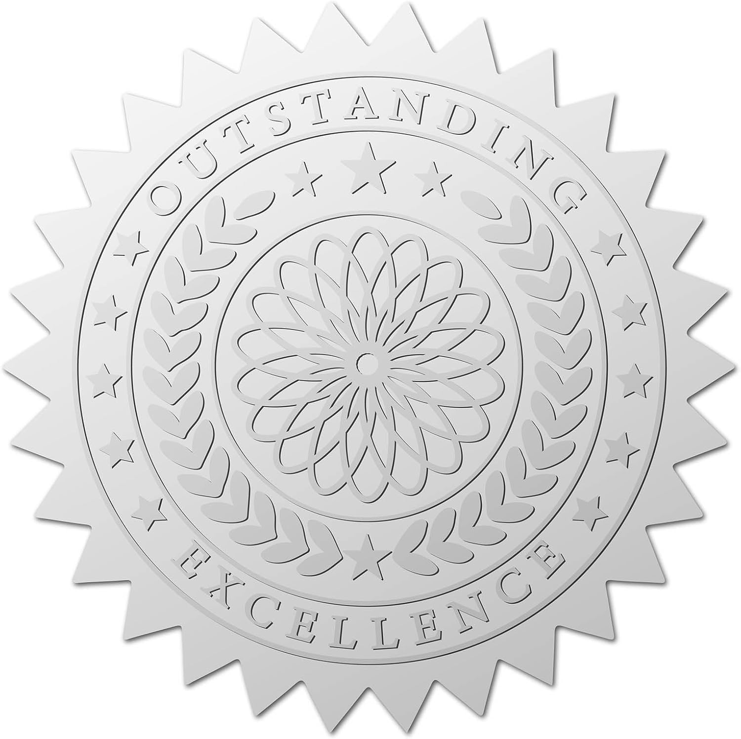2" Outstanding Excellence Flower Silver Foil Embossed Stickers Daisy ...