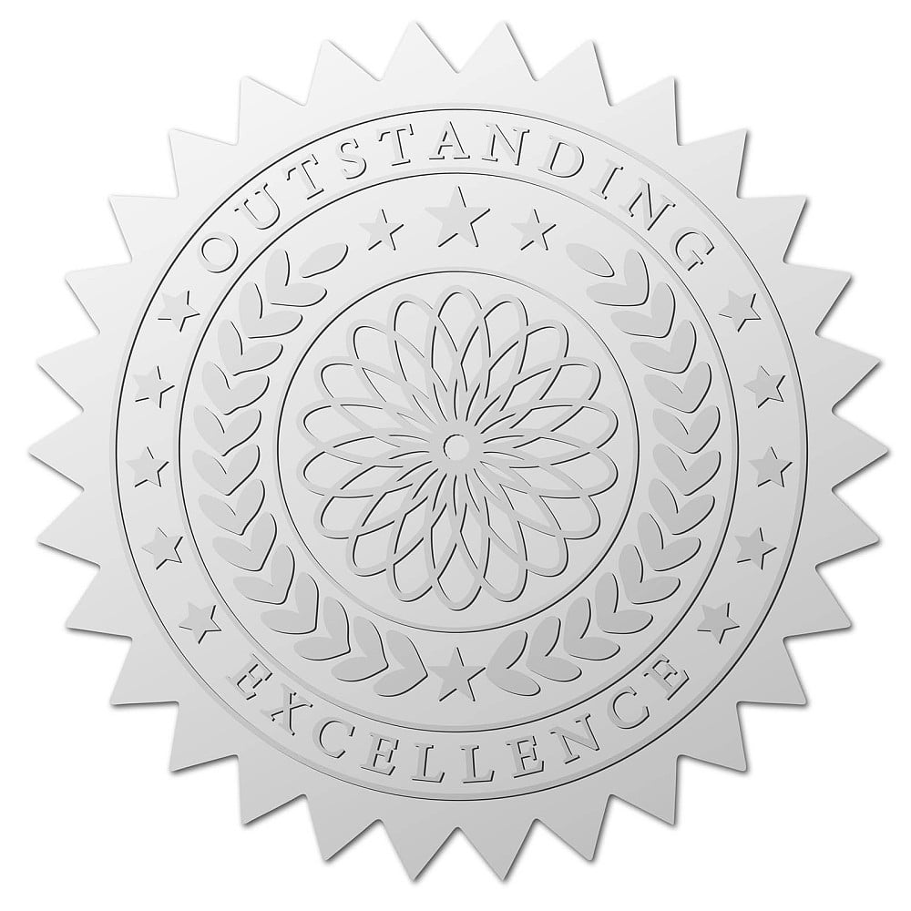 2" Outstanding Excellence Flower Silver Foil Embossed Stickers Daisy ...