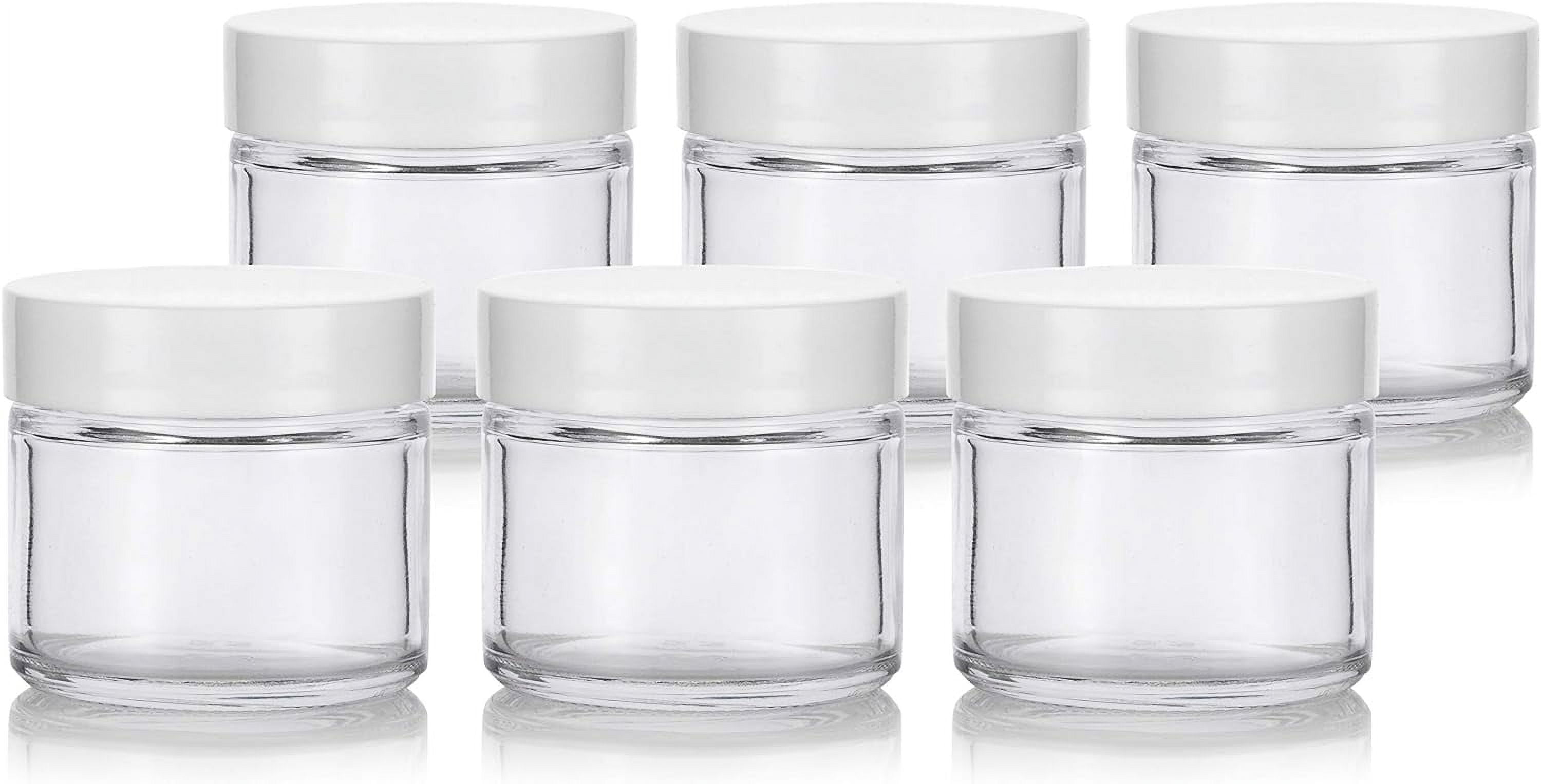 2 oz Clear Glass Straight Sided Jar with White Smooth Lined Lids (6 ...