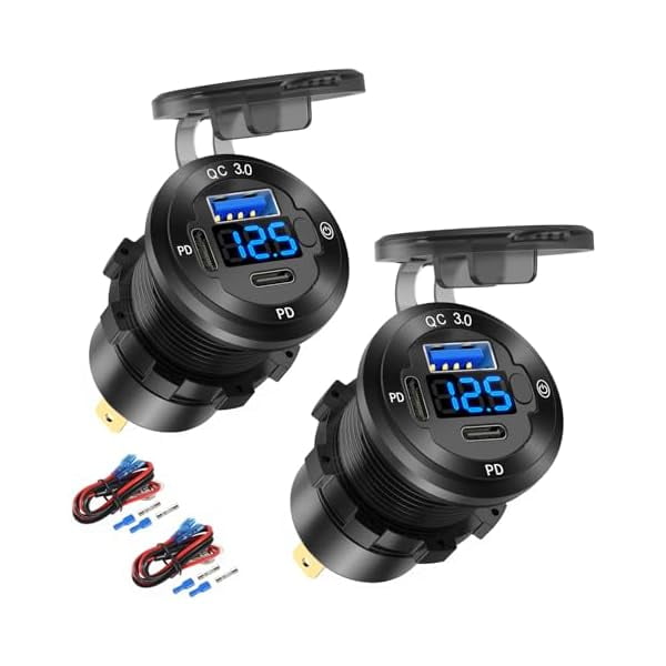 2 PACK 12V USB Car Socket Round USB C 12V Outlet, 3-Port Marine Fast ...