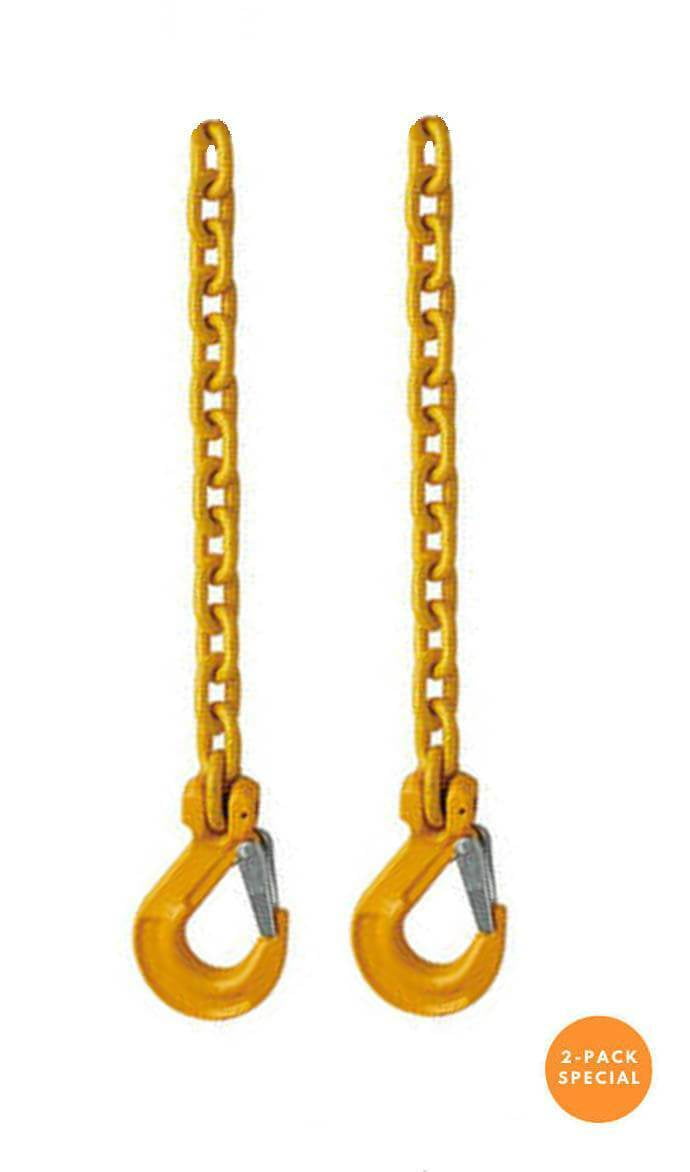 2-PACK: 3/8" x 10' Grade 80 SAFETY CHAIN w/Sling Hook Heavy Hauling ...