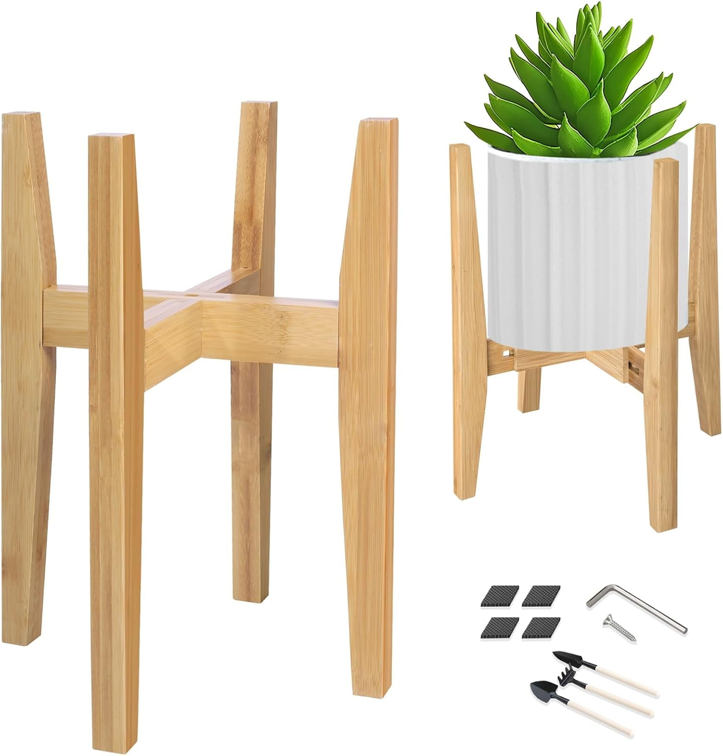 2 PACK Adjustable Plant Stand Indoor, Bamboo Mid Century Modern Plants ...