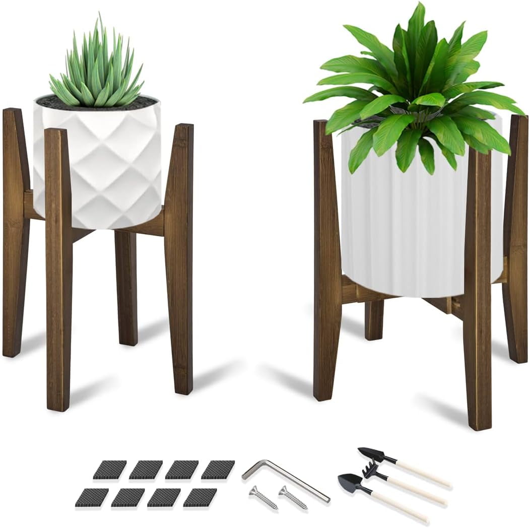 2 PACK Adjustable Plant Stand Indoor, Bamboo Mid Century Modern Plants ...