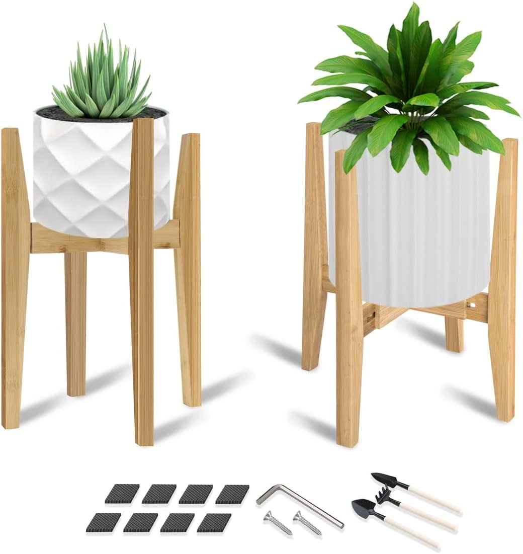2 PACK Adjustable Plant Stand Indoor, Bamboo Mid Century Modern Plants ...