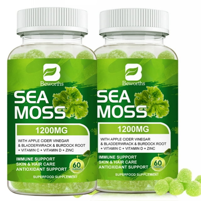 (2 PACK) BEWORTHS Organic Sea Moss Gummies 1200mg - Seamoss Supplement ...