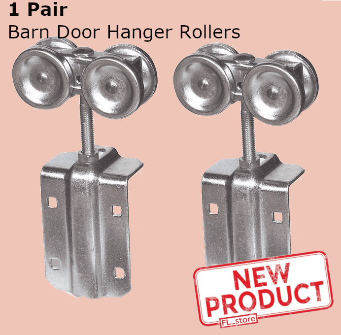 2 PACK Barn Door Hanger Rollers Sliding Box Rail Track Plated Steel ...