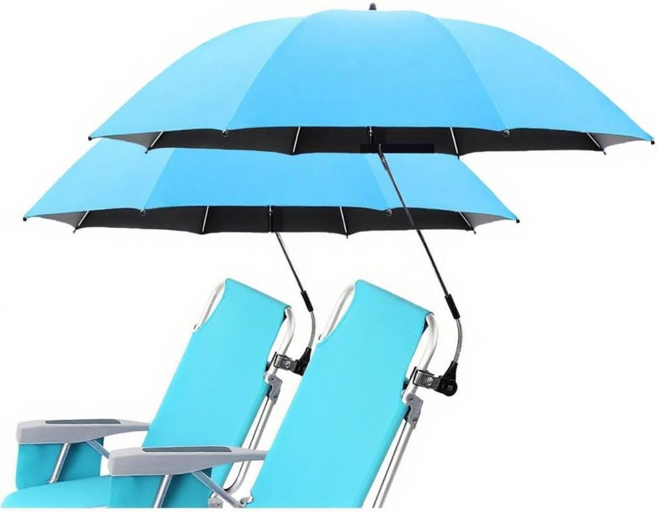2 PACK Beach Umbrella with Clamp, 360°Adjustable Clip On Chair ...