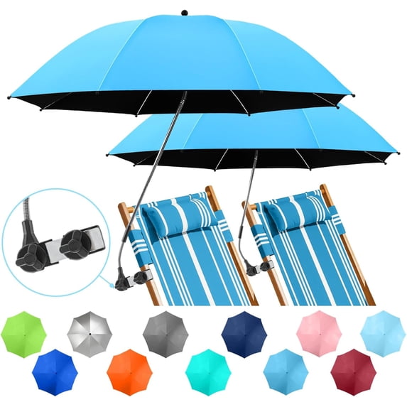 2 PACK Beach Umbrella with Clamp, 360 ° Adjustable Umbrellas for Chair ...